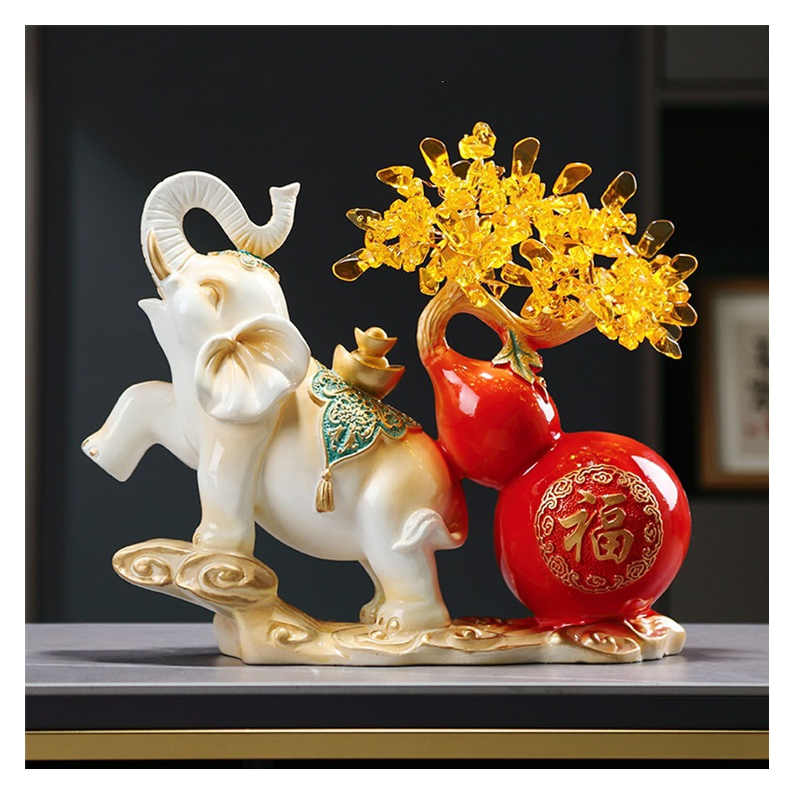 Citrine Crystal Money Tree on Gold Elephant Gourd Statue, Large ...