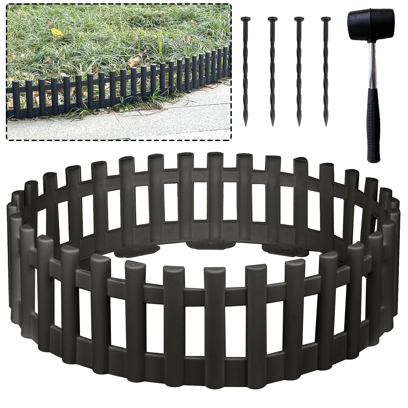 Citrine Garden 60Ft Black Garden Edging Border, Include Tall Garden ...