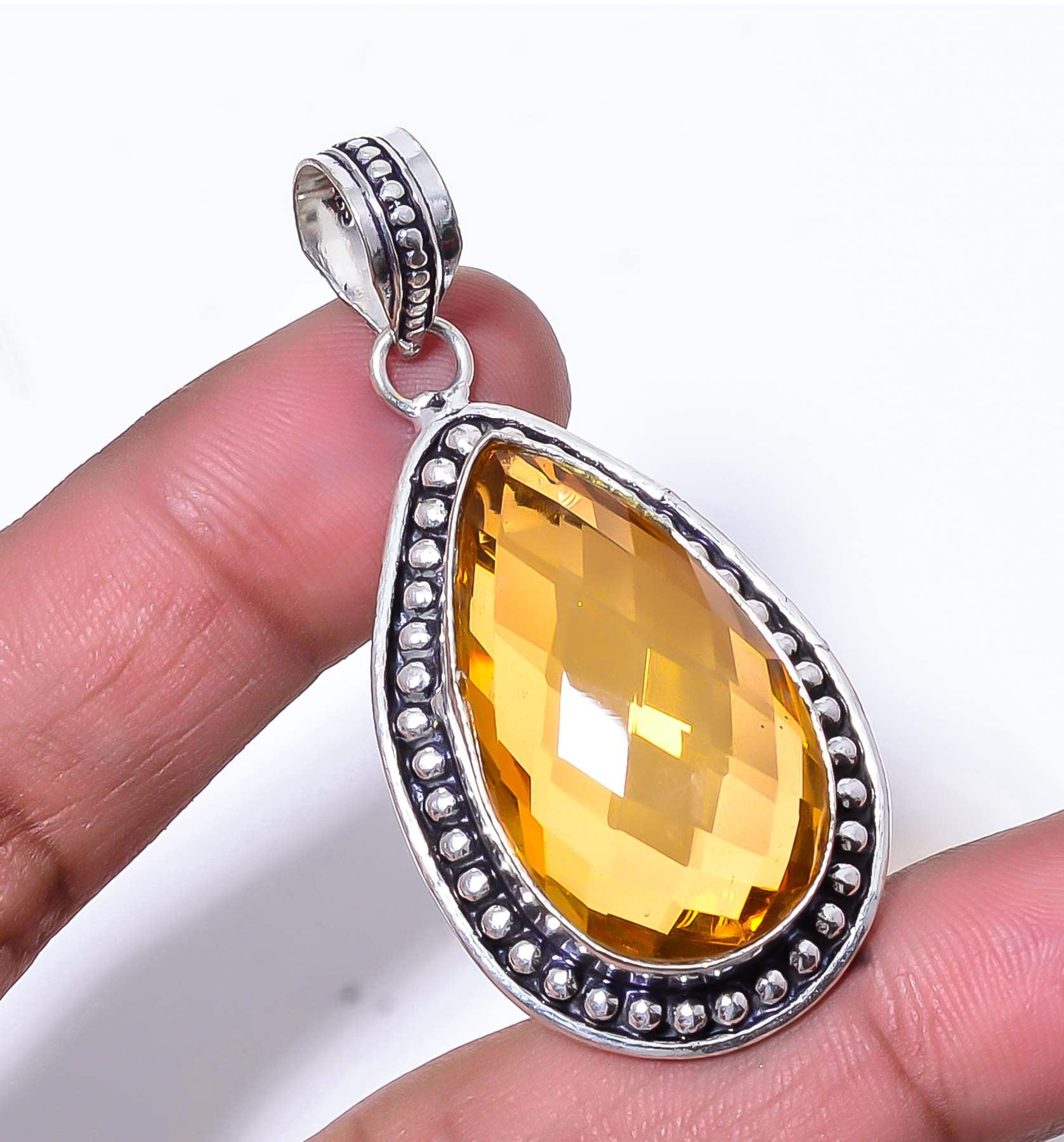 Citrine Gemstone 925 Sterling Silver Handmade Pendant 2.15" P600 ...