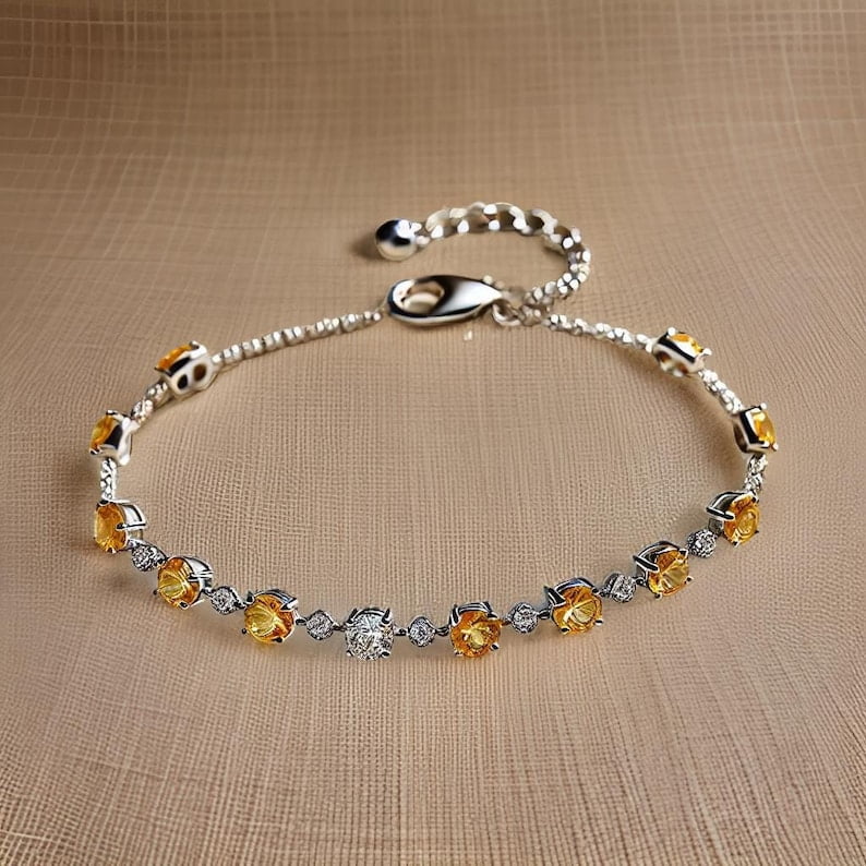 Citrine Oval Tennis Bolo Bracelet,Silver Gold Plated,Yellow,mother ...