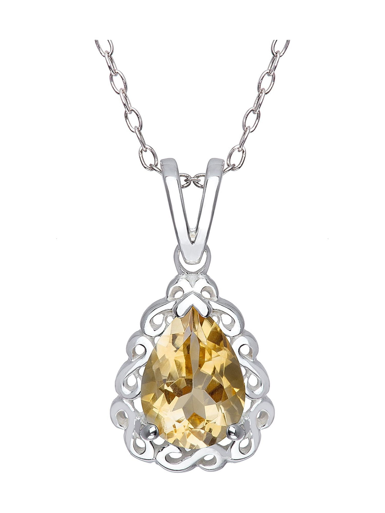 Citrine Pear-Shape with Swirl frame Pendant, 18" - Walmart.com