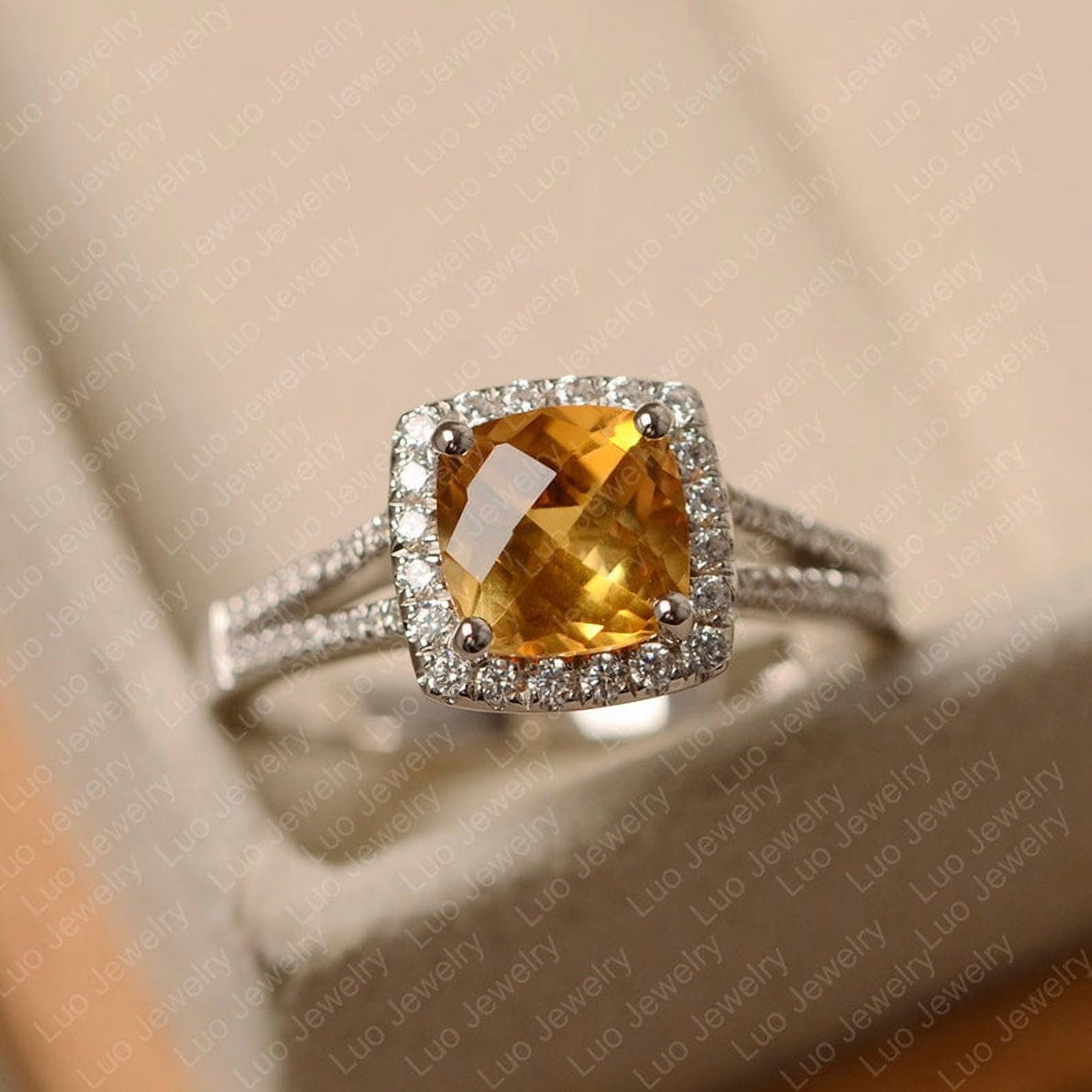 Citrine ring, yellow gemstone, quartz citrine ring, square cut ...