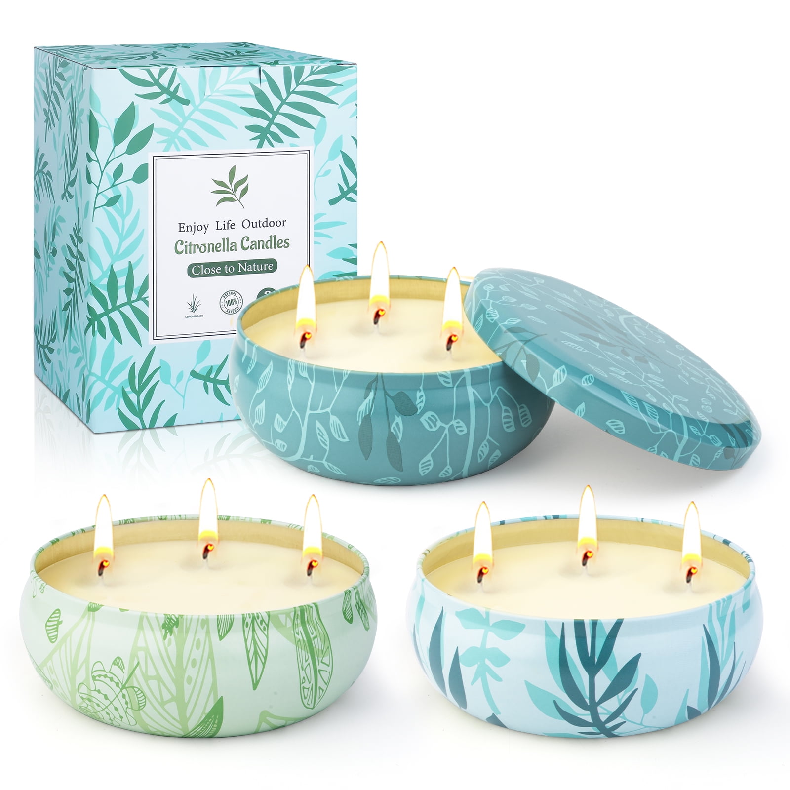 Aottom Citronella Jar Candles Outdoor & Indoor Scented Candles Set 3 ...