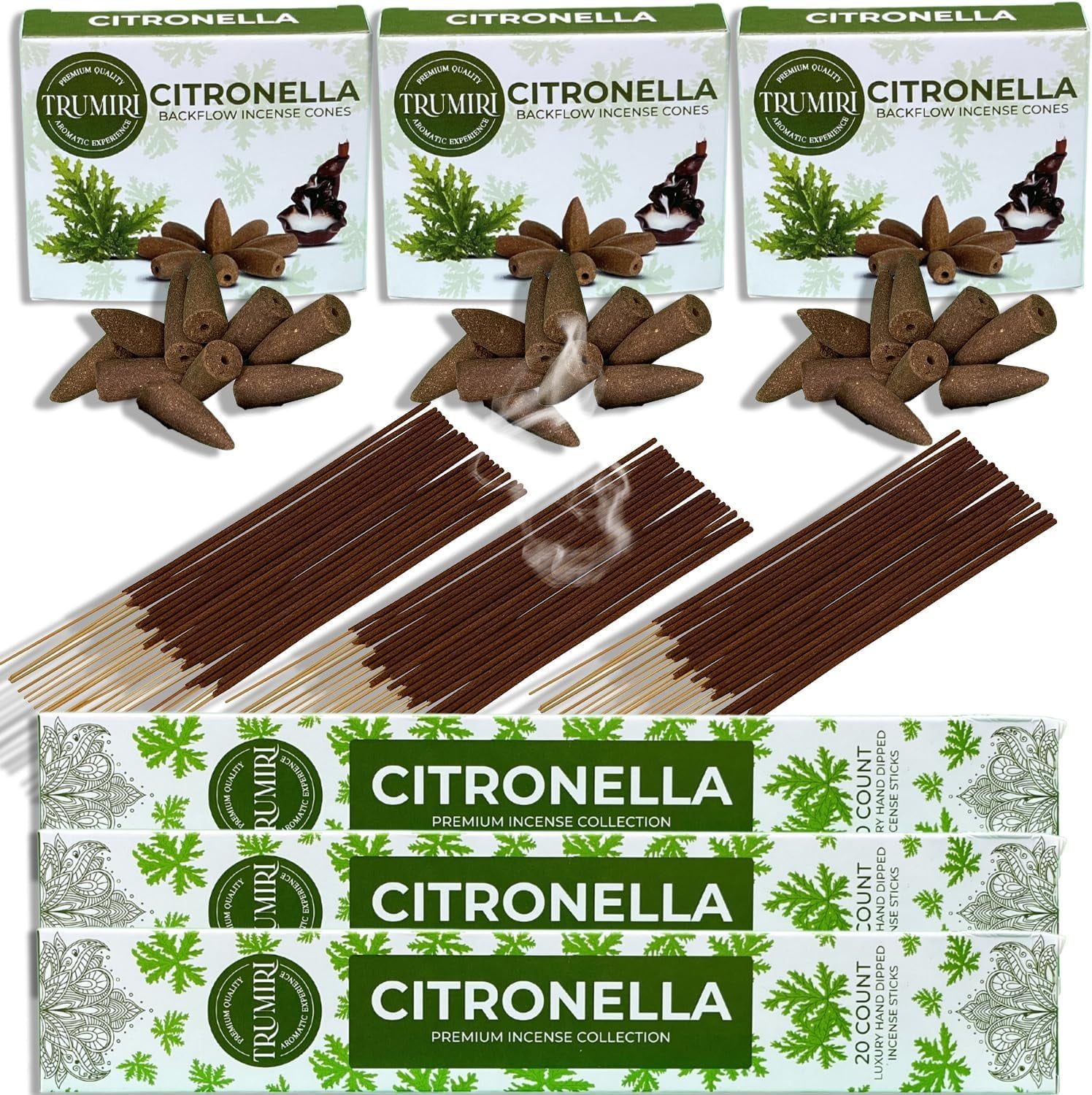 Citronella Incense Sticks & Backflow Incense Cones for Waterfall Combo ...