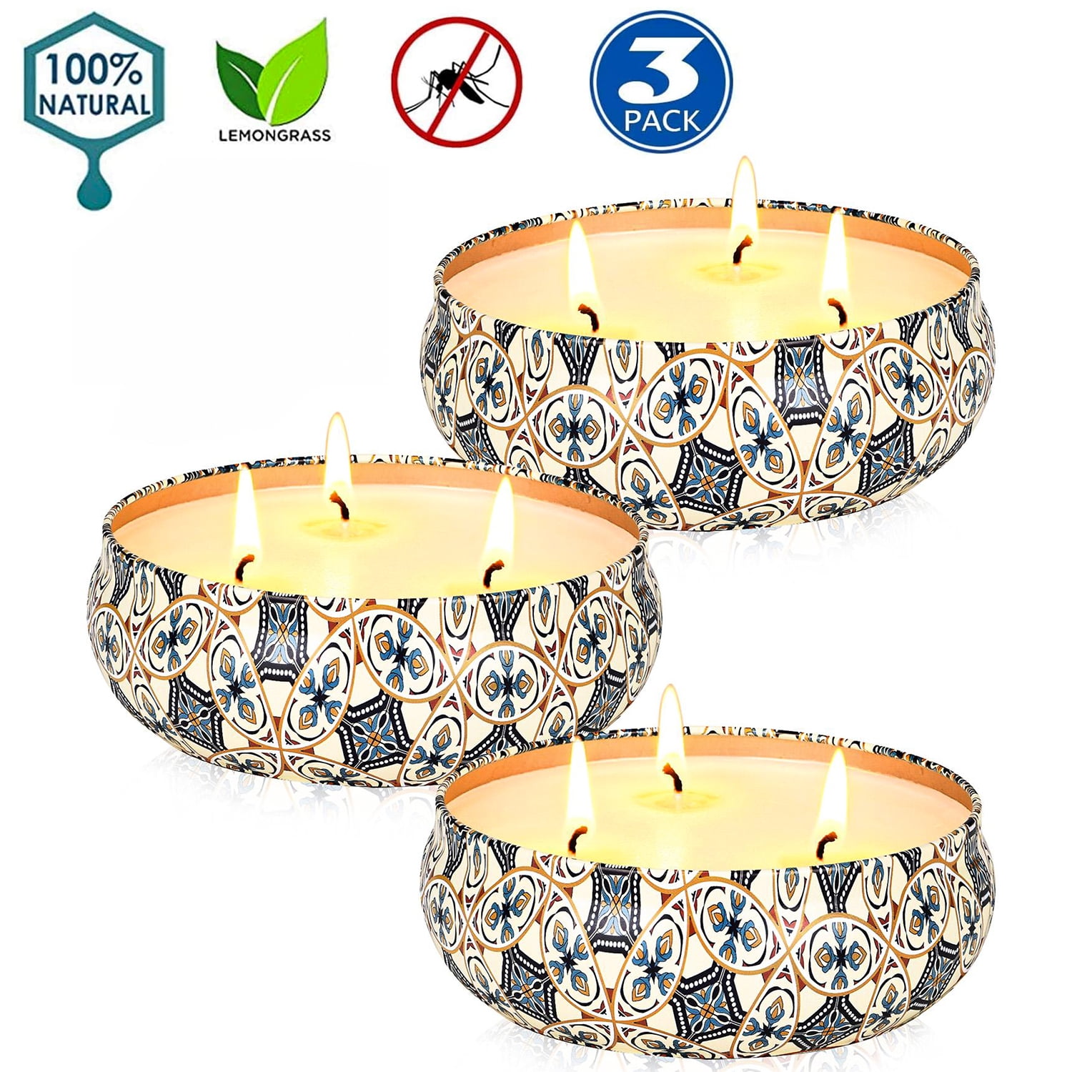 Citronella Mosquito Repellent Candle, Outdoor and Indoor Scented Candles Gift Set 3 Pack Soy Wax ...