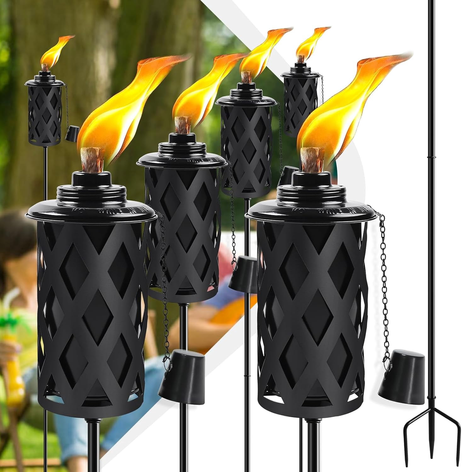Citronella Torches for Outside Set of 6, 16 Oz Outdoor Torches with 3 ...