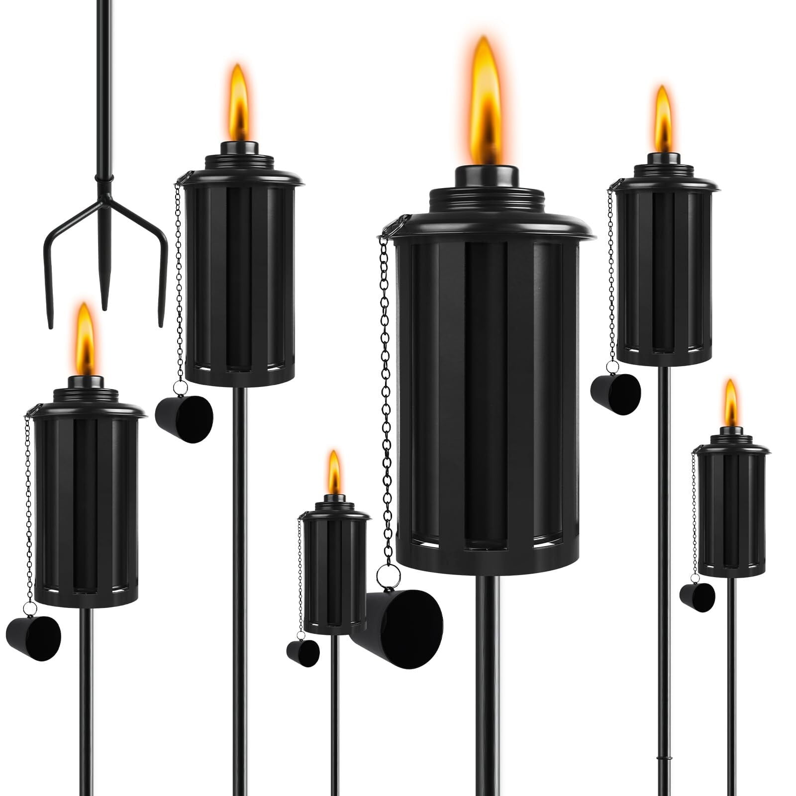 Citronella Torches Set of 6, 16 oz Garden Torches for Outside, 3-Prong ...