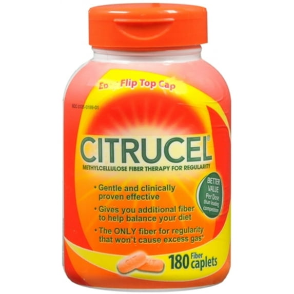 Citrucel Fiber Therapy Caplets, 180 Laxative Tablets for Constipation ...