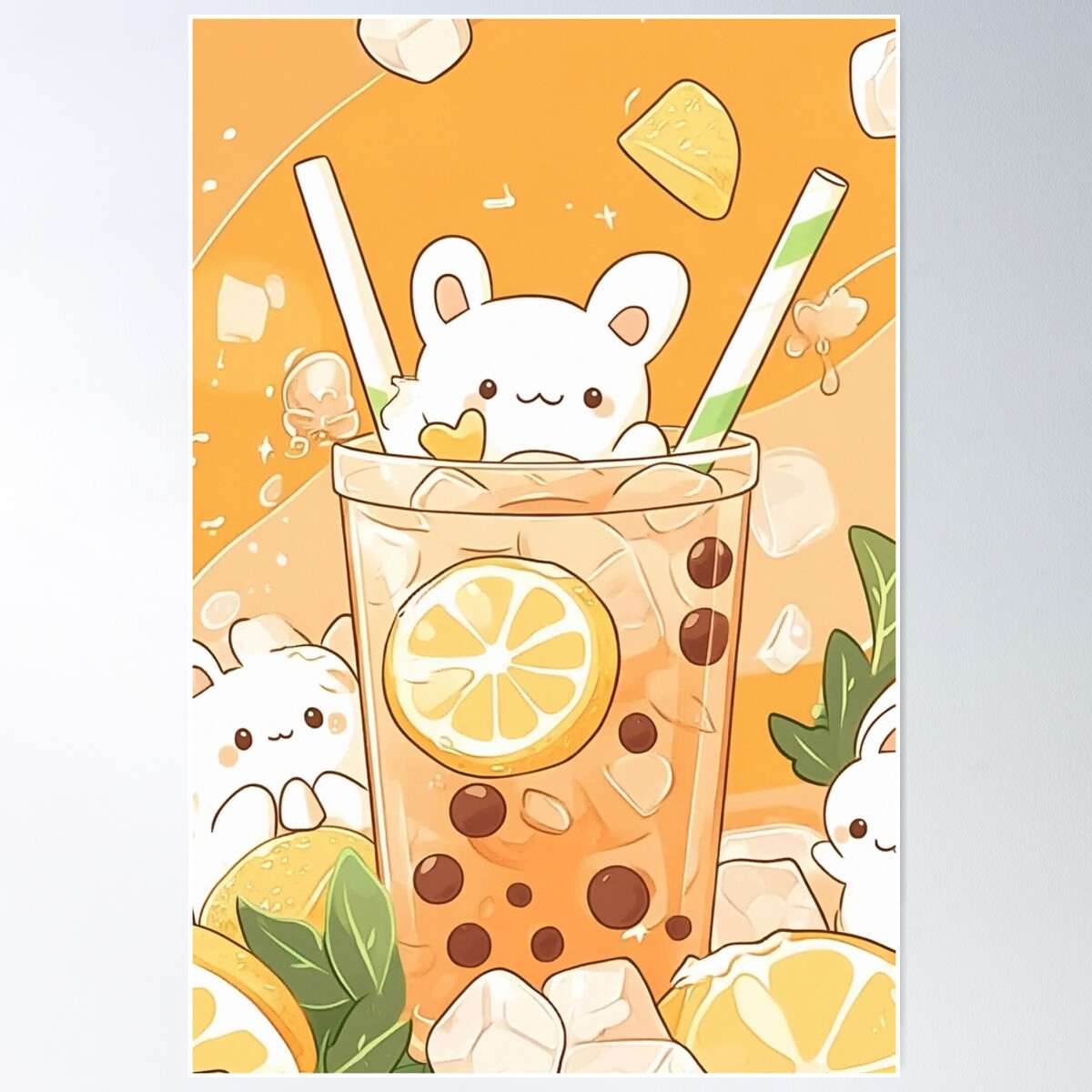 Citrus Boba Bliss Poster Wall Art, Modern Wall Decor For Living Room ...