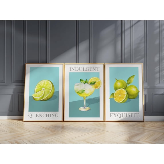 Citrus Cocktail Prints Bar Cwall Art For Kitchen Margarita Decor D24 ...