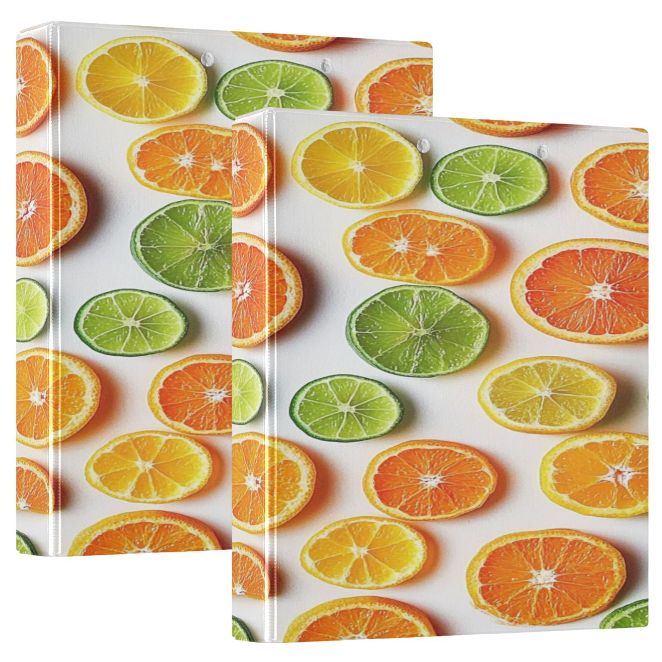 Citrus Fruit Slices Pattern 12.4x10.6in PVC Round Ring Binder, D-Ring 3 ...