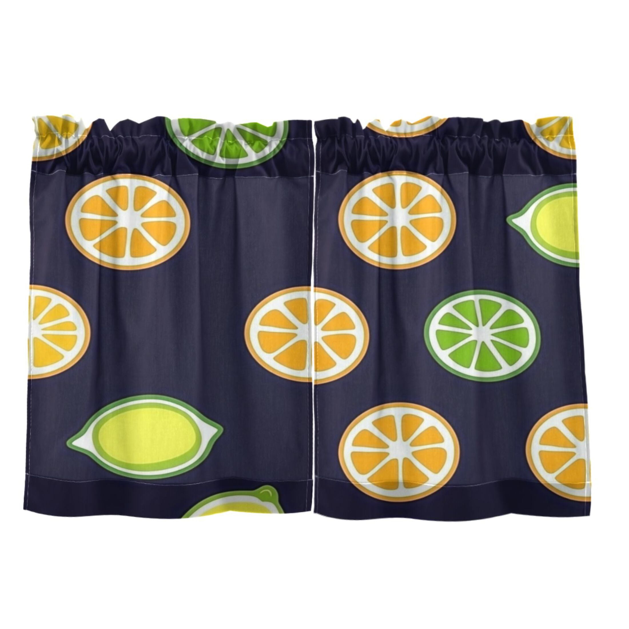 Citrus Fruit Slices Pattern 27"x24" Linen Look Cafe Curtain Set with ...