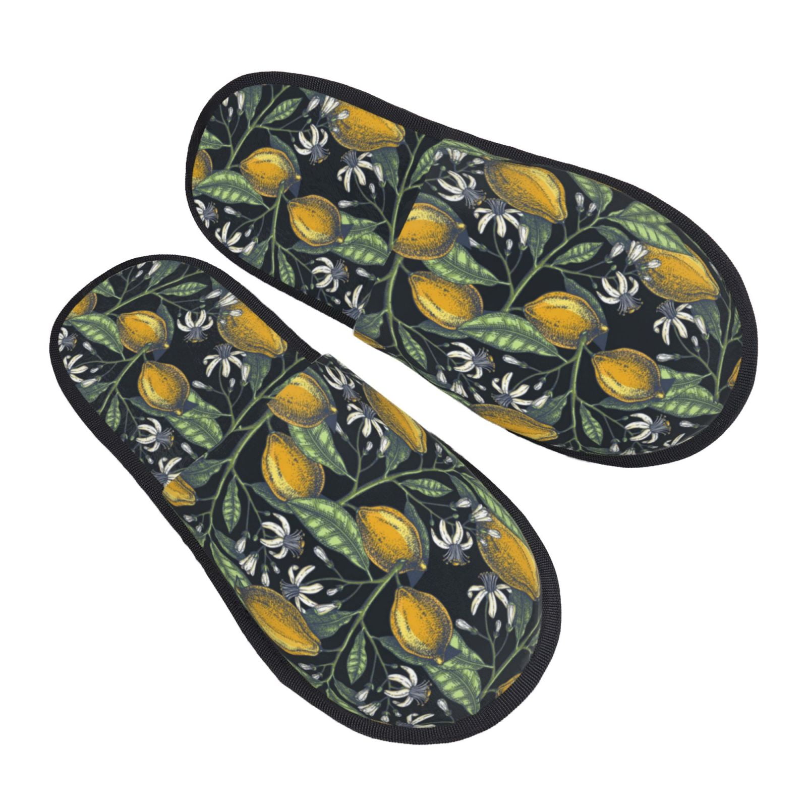Citrus Fruits Elegant Lemons House Slippers for Women Indoor, Fuzzy ...