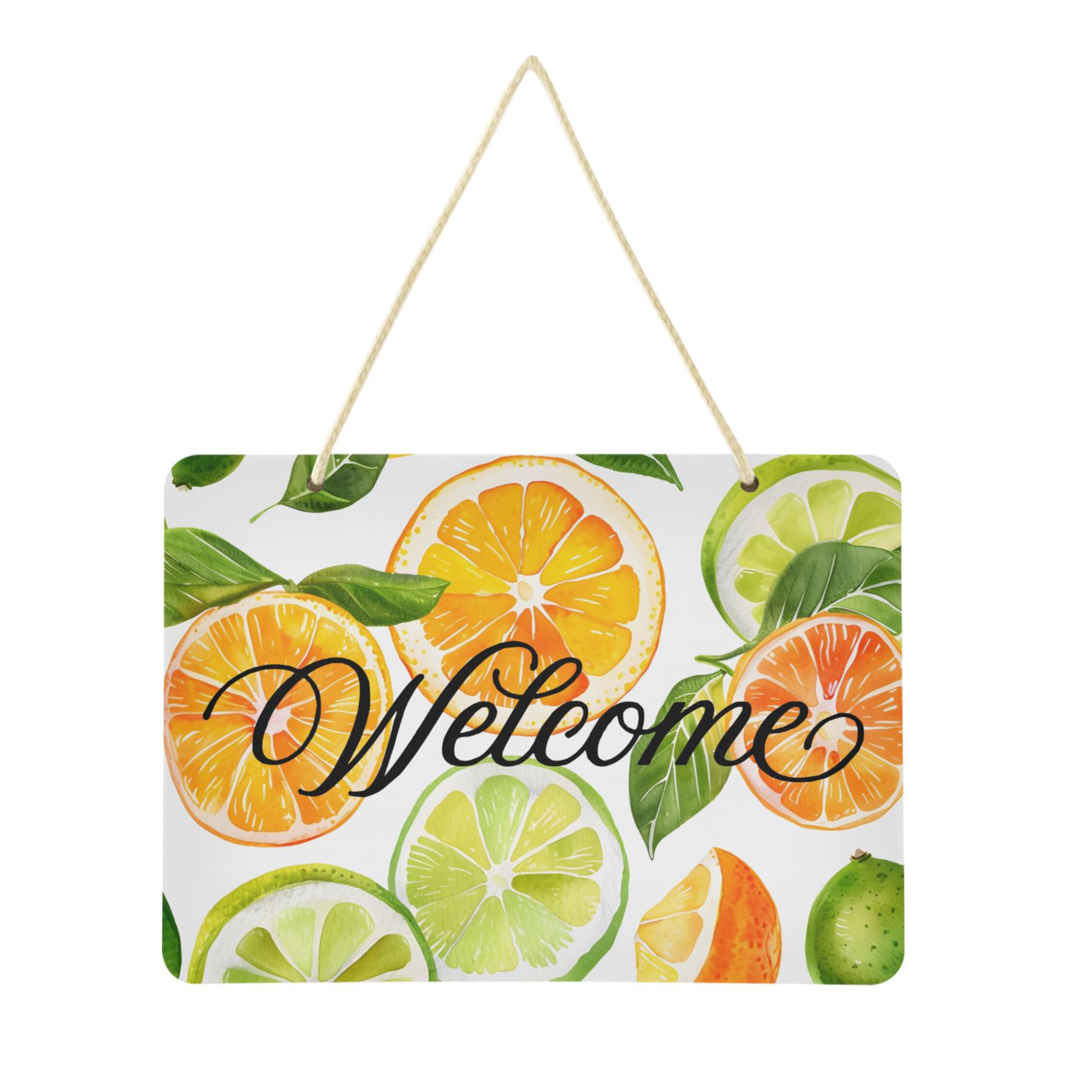 Citrus Fruits and Leaves Welcome Sign Front Door PVC 14x10 inch Hanger ...
