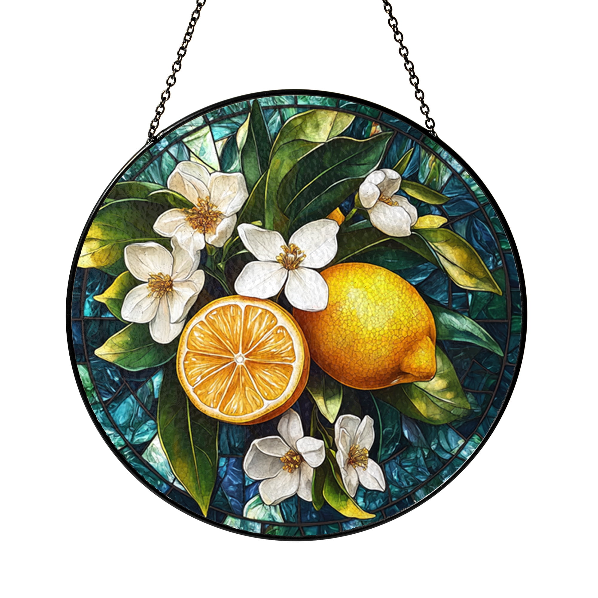 Citrus Lemon Branch Stained Glass Style Suncatcher, Fruit Window ...