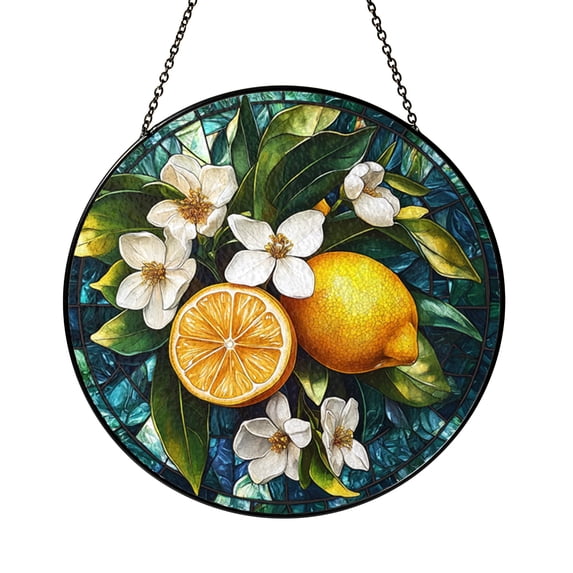 Citrus Lemon Branch Stained Glass Style Suncatcher, Fruit Window ...