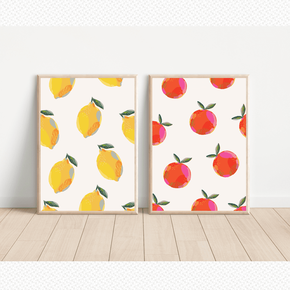 Citrus Lemon Orange Kitchen Boho Fruit Poster, Stretched Canvas ...
