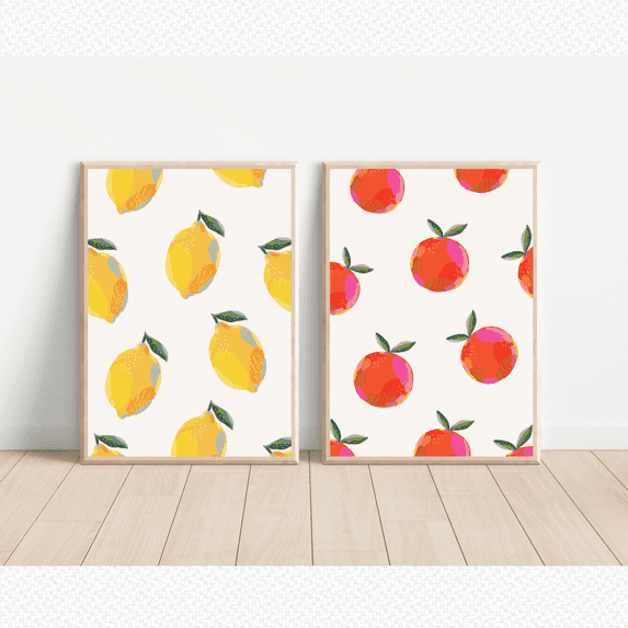 Citrus Lemon Orange Kitchen Boho Fruit Poster, Stretched Canvas ...