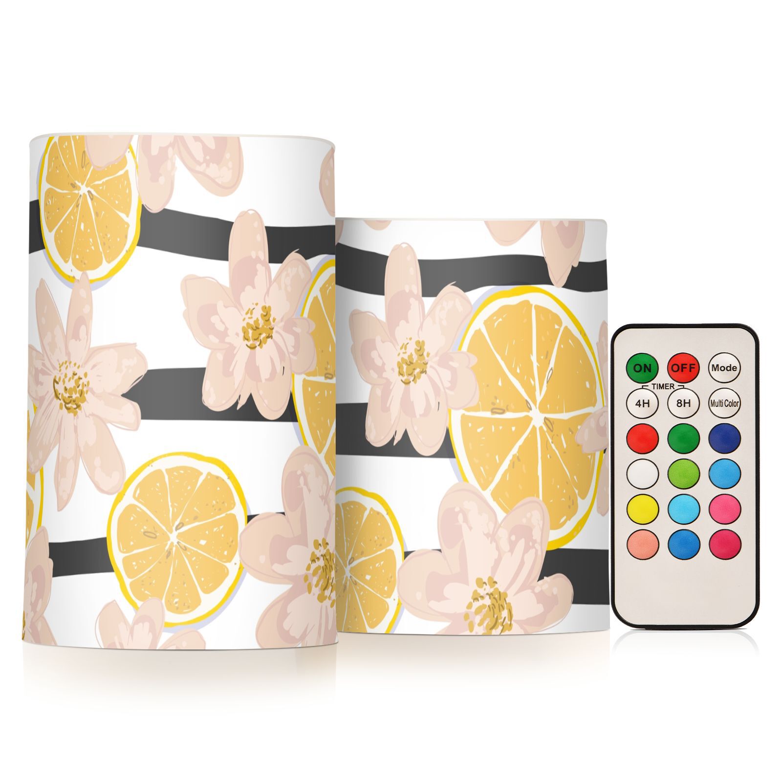 Citrus Lemon with Tropical Flower on Stripe Line 2 PCS LED Flickering ...
