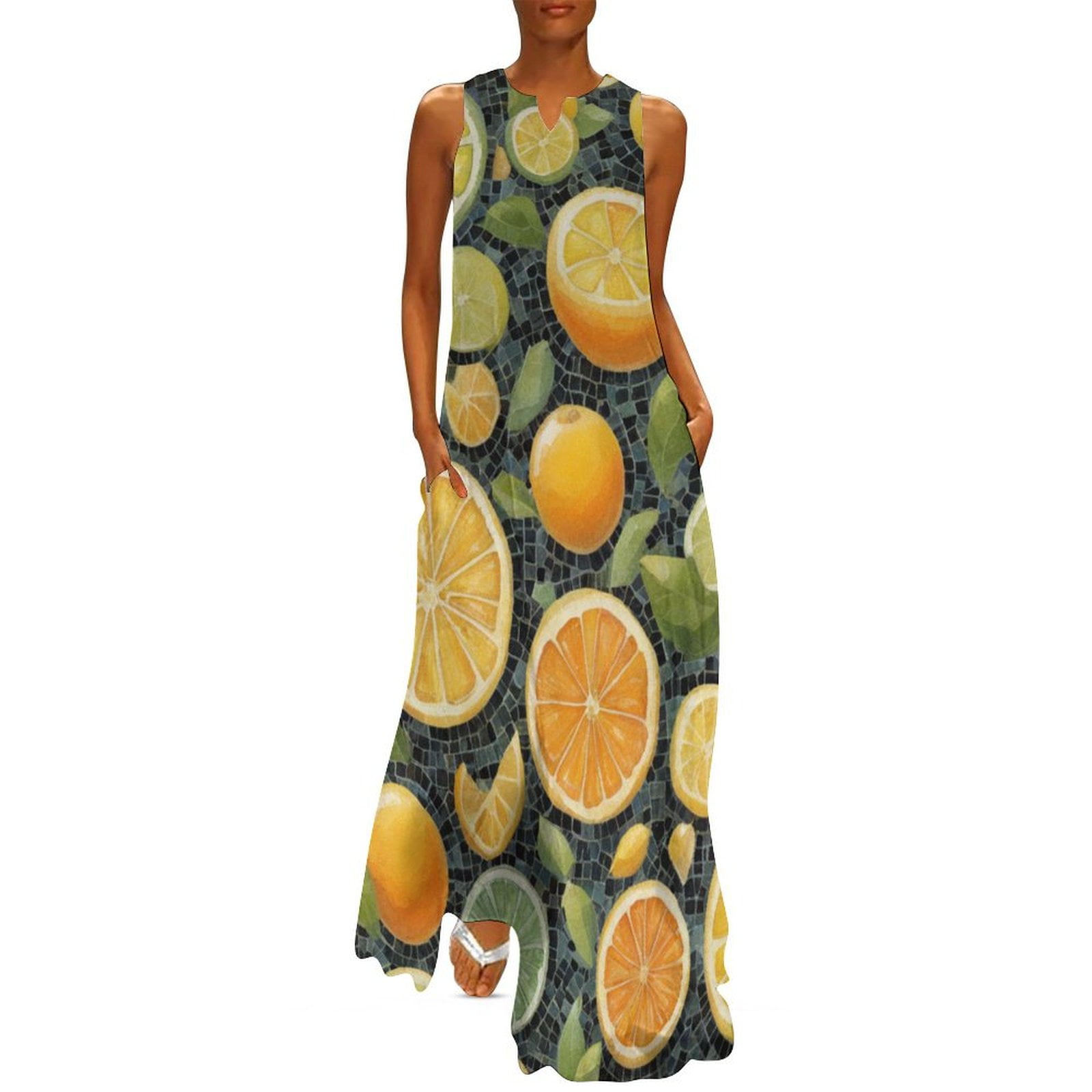 Citrus Mediterranean Style Mosaic Long Dress Female Clothing Prom Dress ...