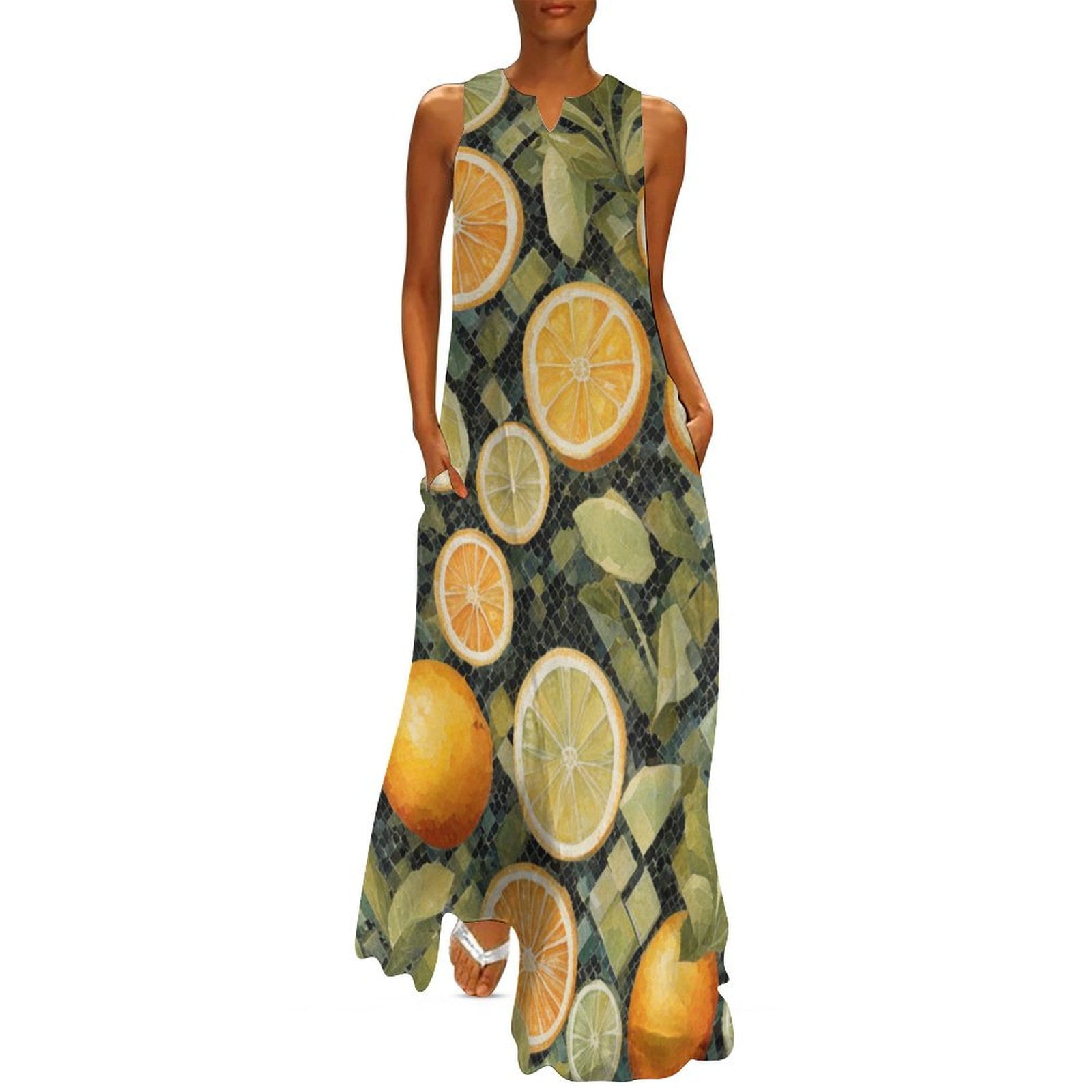 Citrus Mediterranean Style Mosaic Long Dress Female Clothing Prom Dress ...