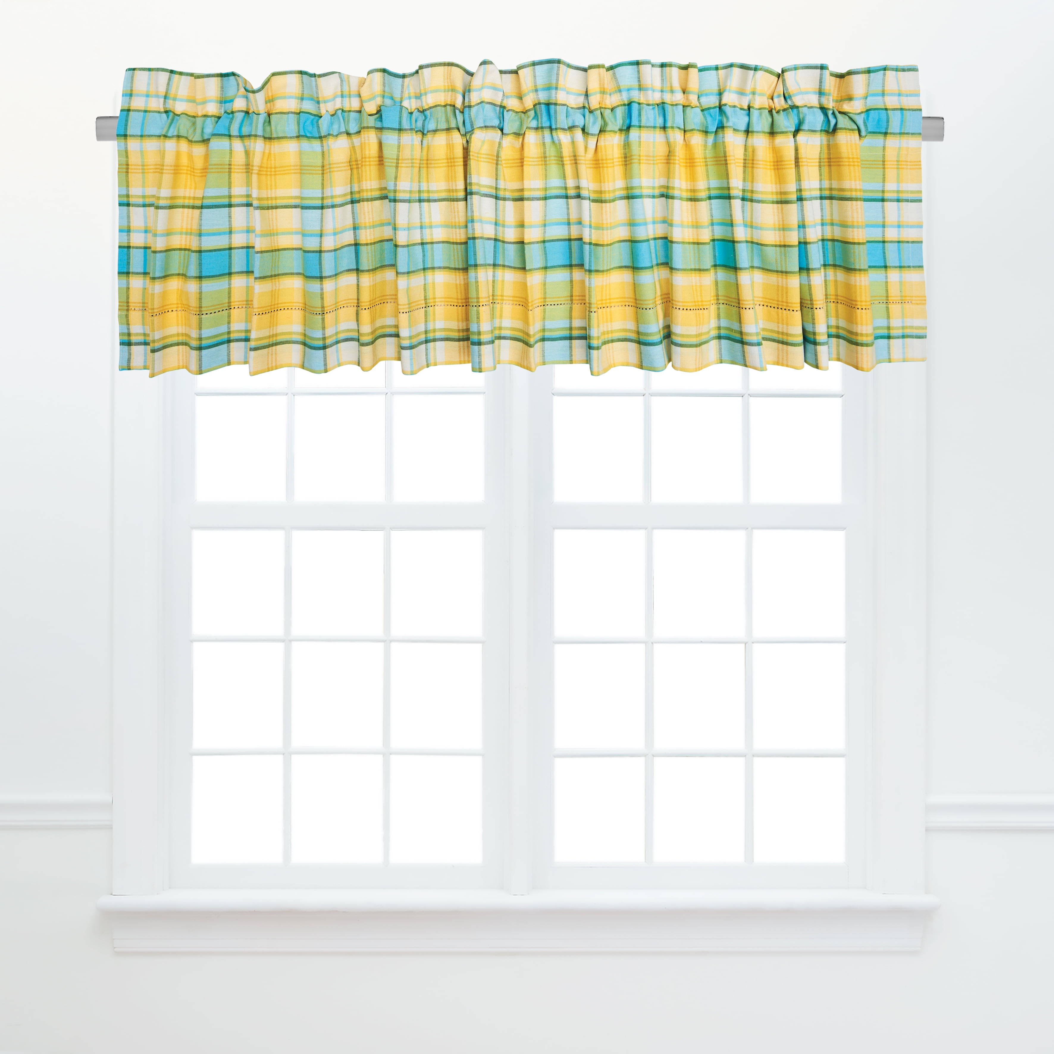 Citrus Mist Gingham Checkered Cotton 16" x 72" Window Valance Curtain ...