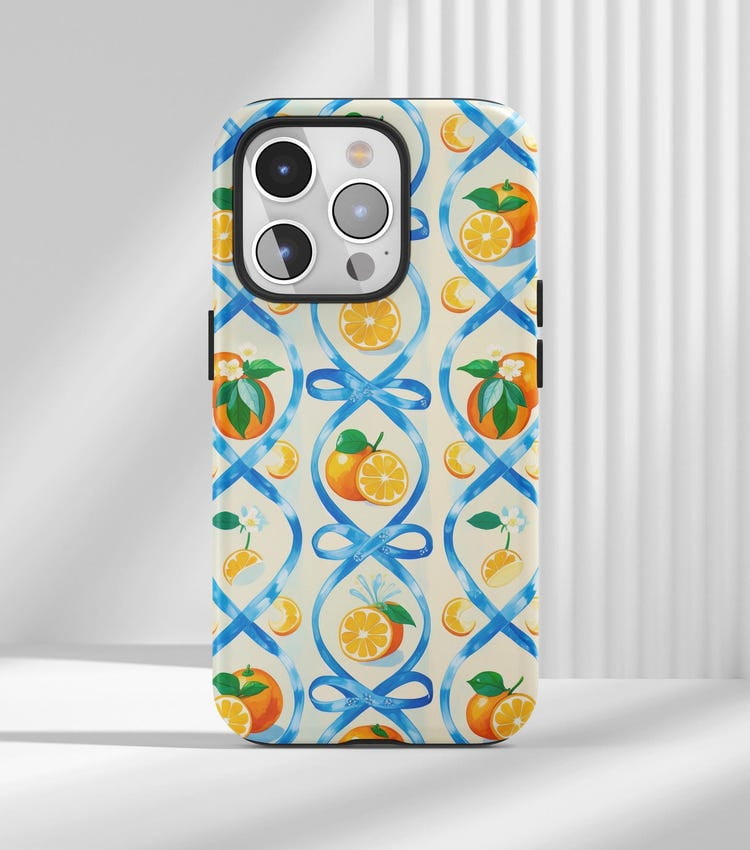 Citrus Orange Fruit with Blue Ribbon Phone Case for iPhone 11 to 17 A ...