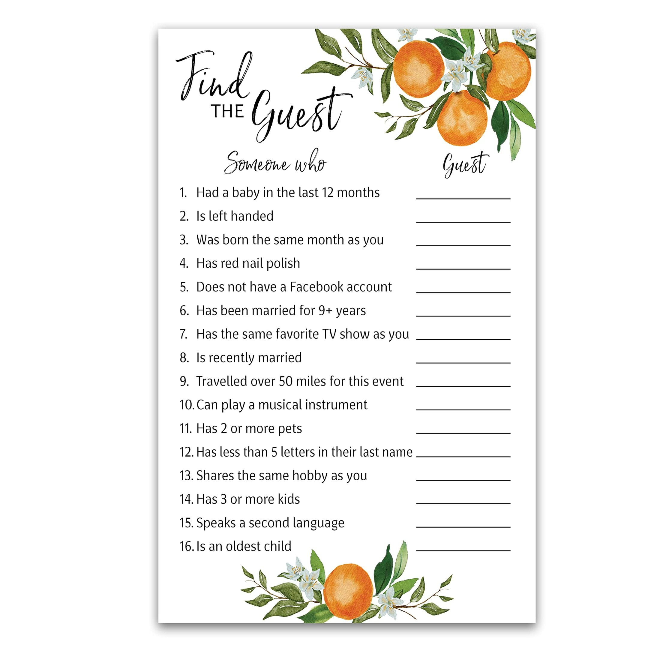 Citrus Orange Guess Who Game Pack for Baby Showers - 25 Fun Icebreaker ...