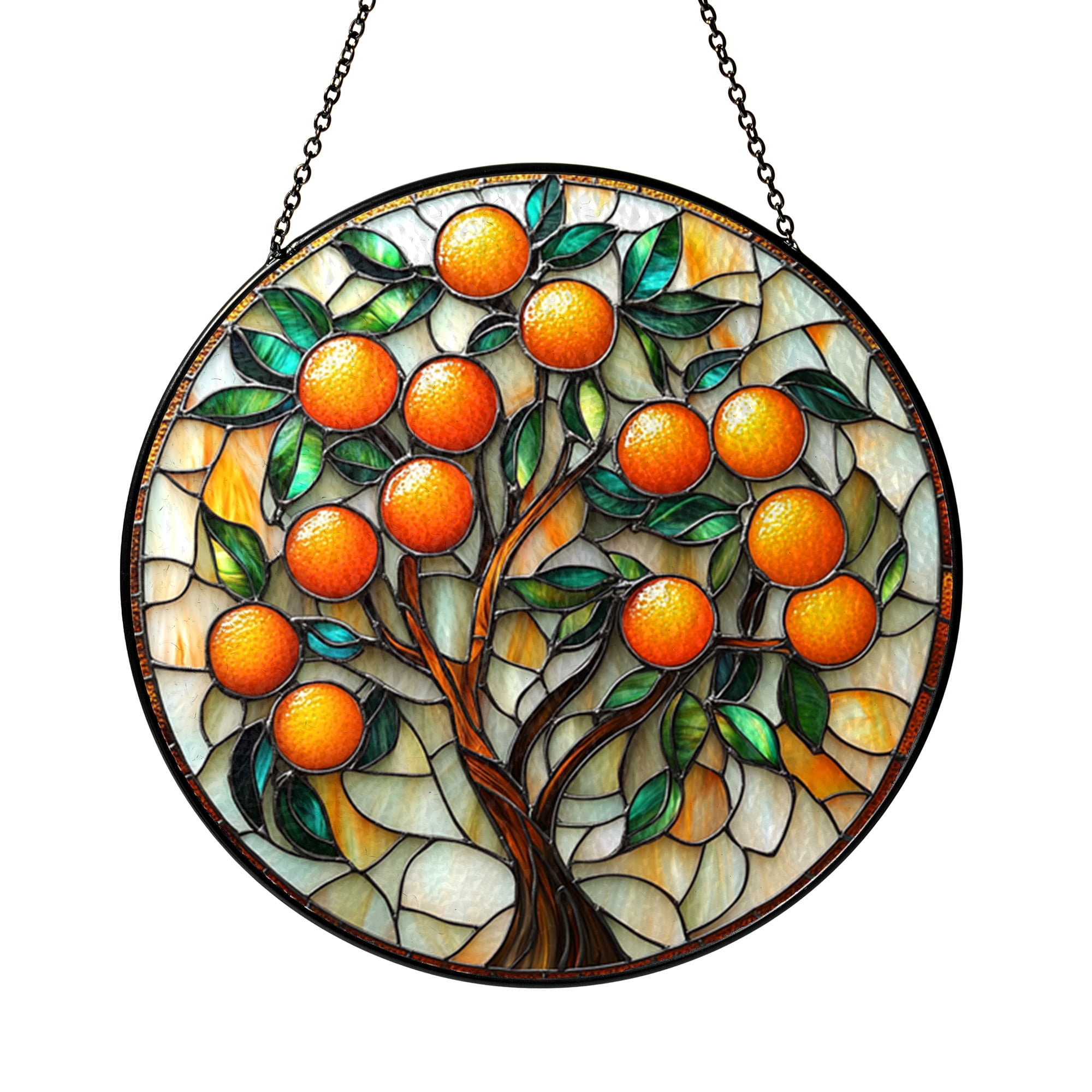 Citrus Orange Tree Stained Glass Style Suncatcher Window Hanging Decor ...