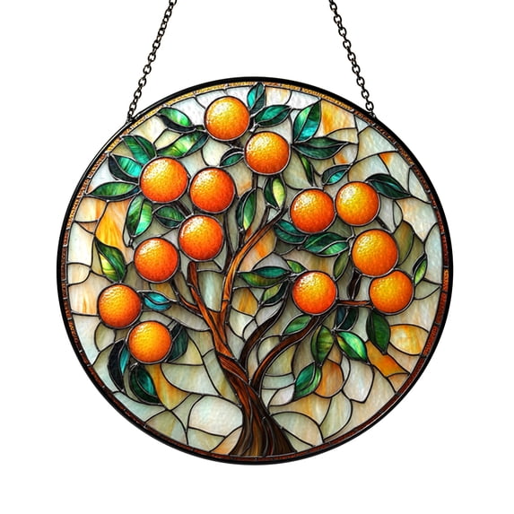 Citrus Orange Tree Stained Glass Style Suncatcher Window Hanging Decor ...