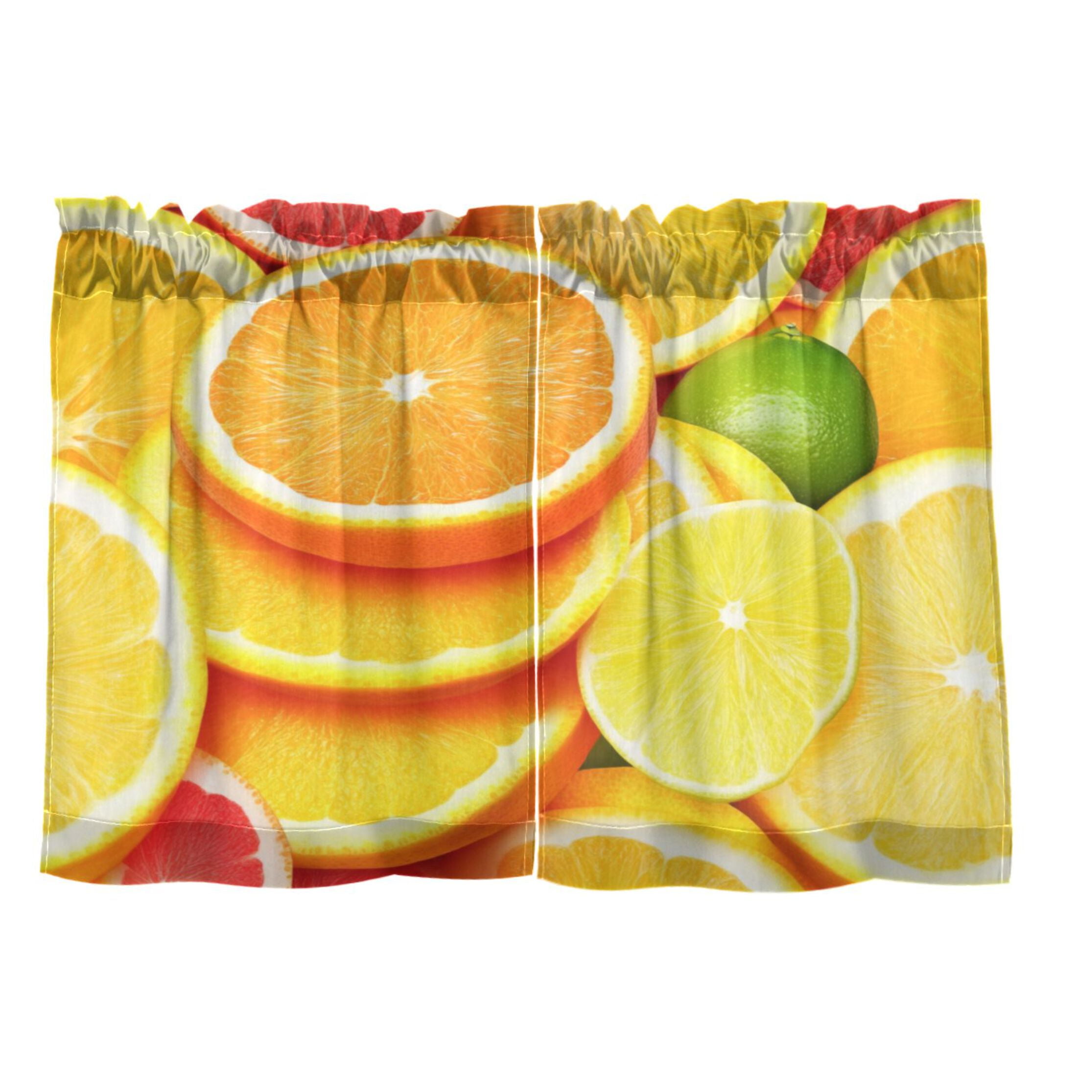 Citrus Slices 27"x36" Linen Look Cafe Curtain Set with Privacy and UV ...