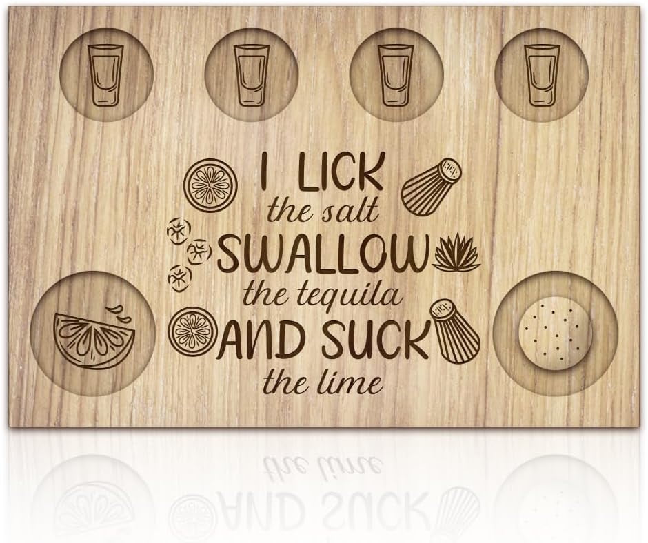 Citrus Tequila Shot Glasses Serving Tray Wooden Flight Tray Glass Holder With Salt Rim Shot