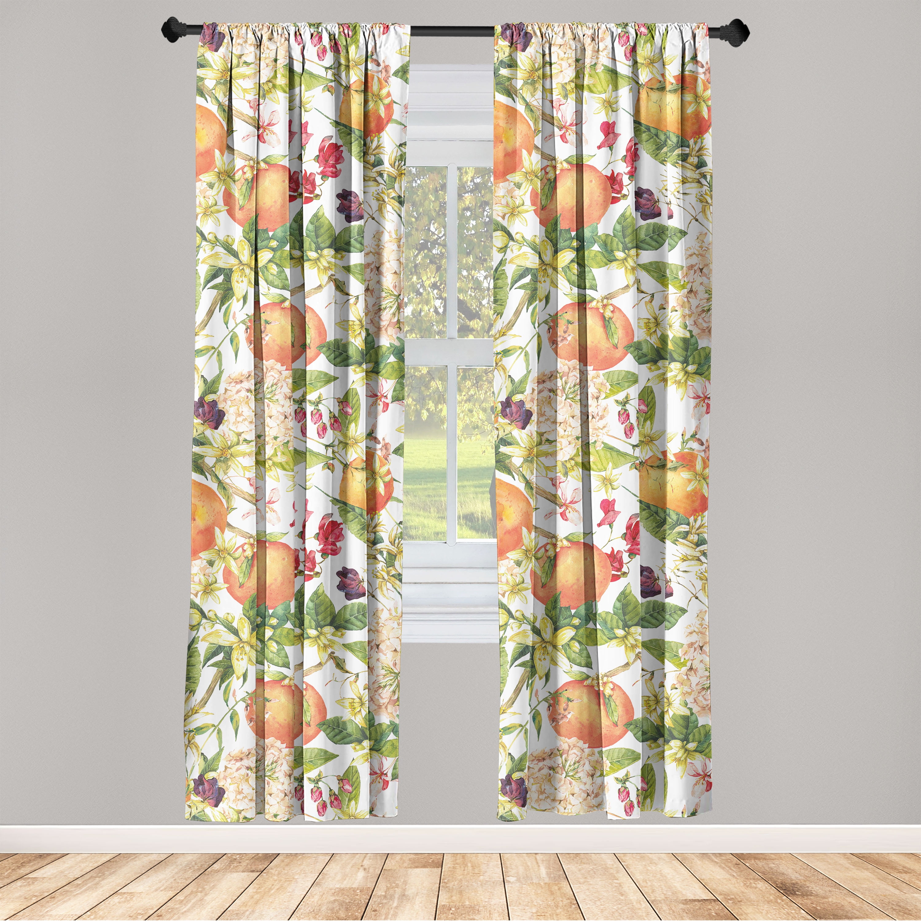 Citrus Window Curtains, Dreamy Jungle Scene with Flowers Oranges and ...