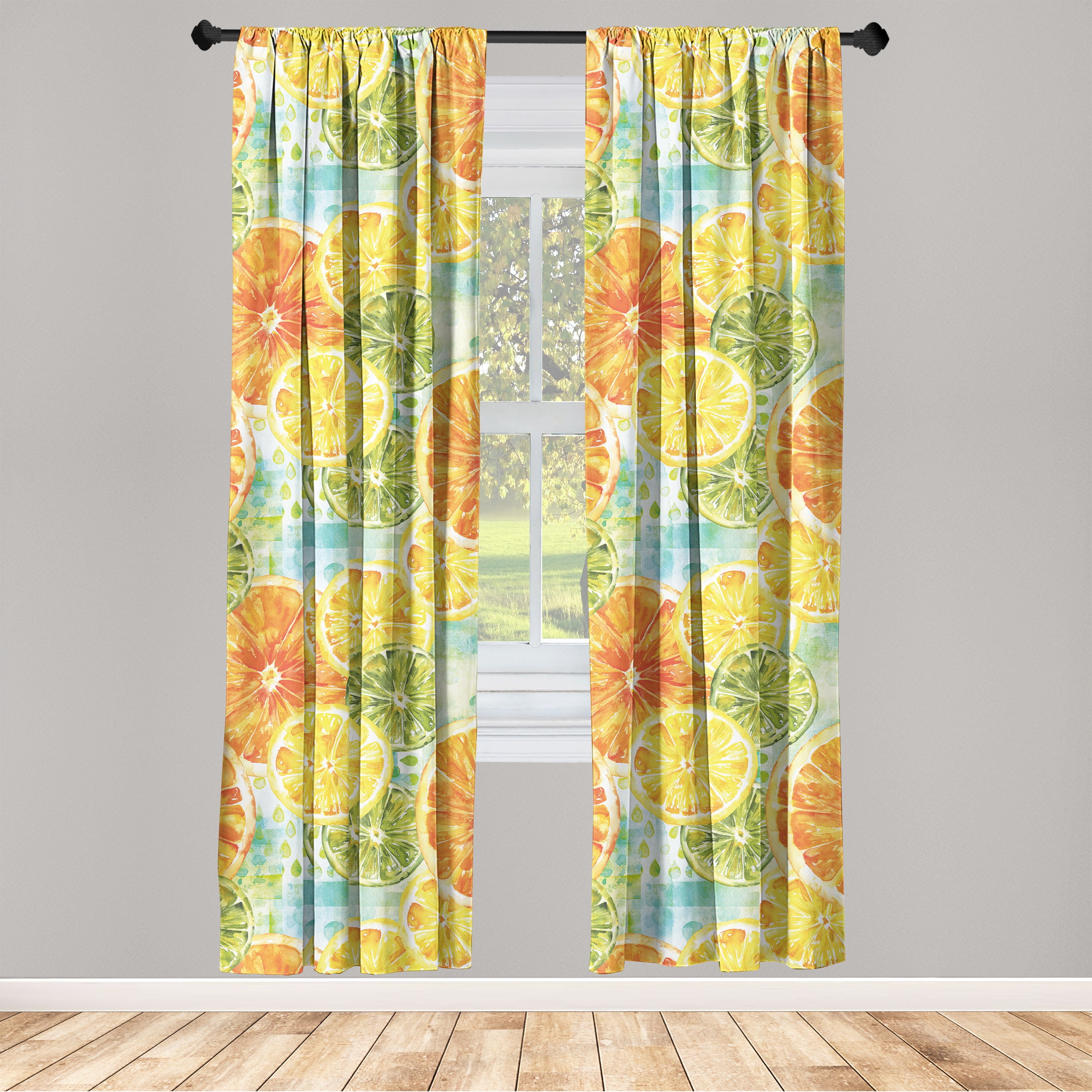 Citrus Window Curtains, Summer Circle Slices of Lime Lemon and Orange ...