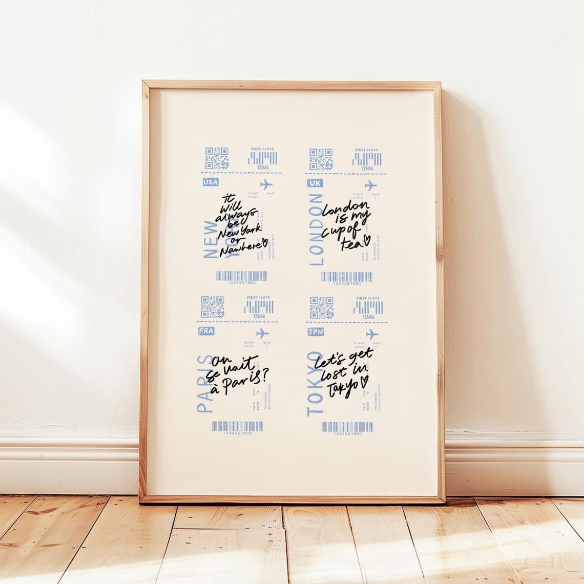 City Airline Travel Poster Minimalist Retro Ticket Neutral Wall Decor ...