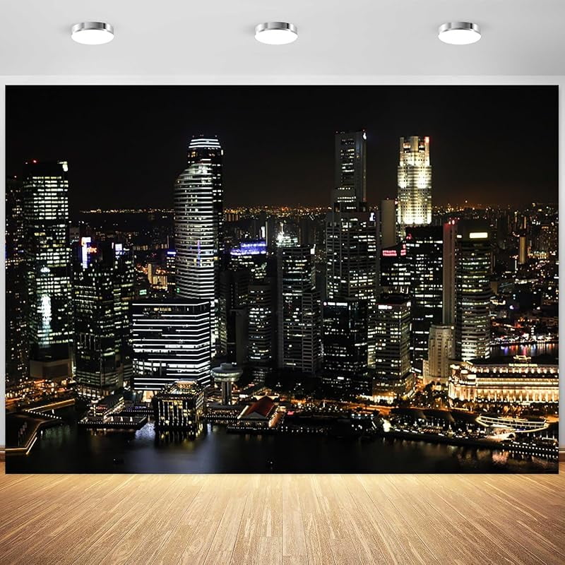 City Backdrop Modern City Night View Skyscraper Urban Skyline ...