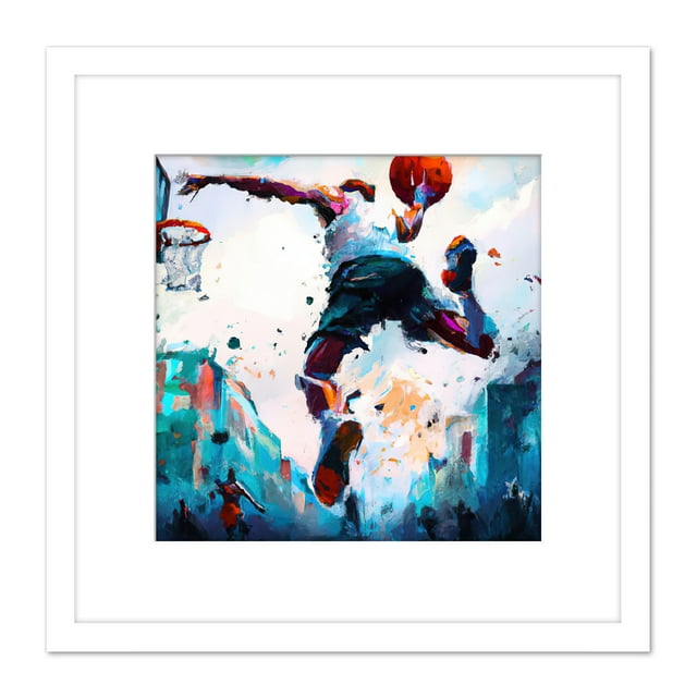 City Basketball Slam Dunk Sport Splatter Watercolour Painting Teal ...