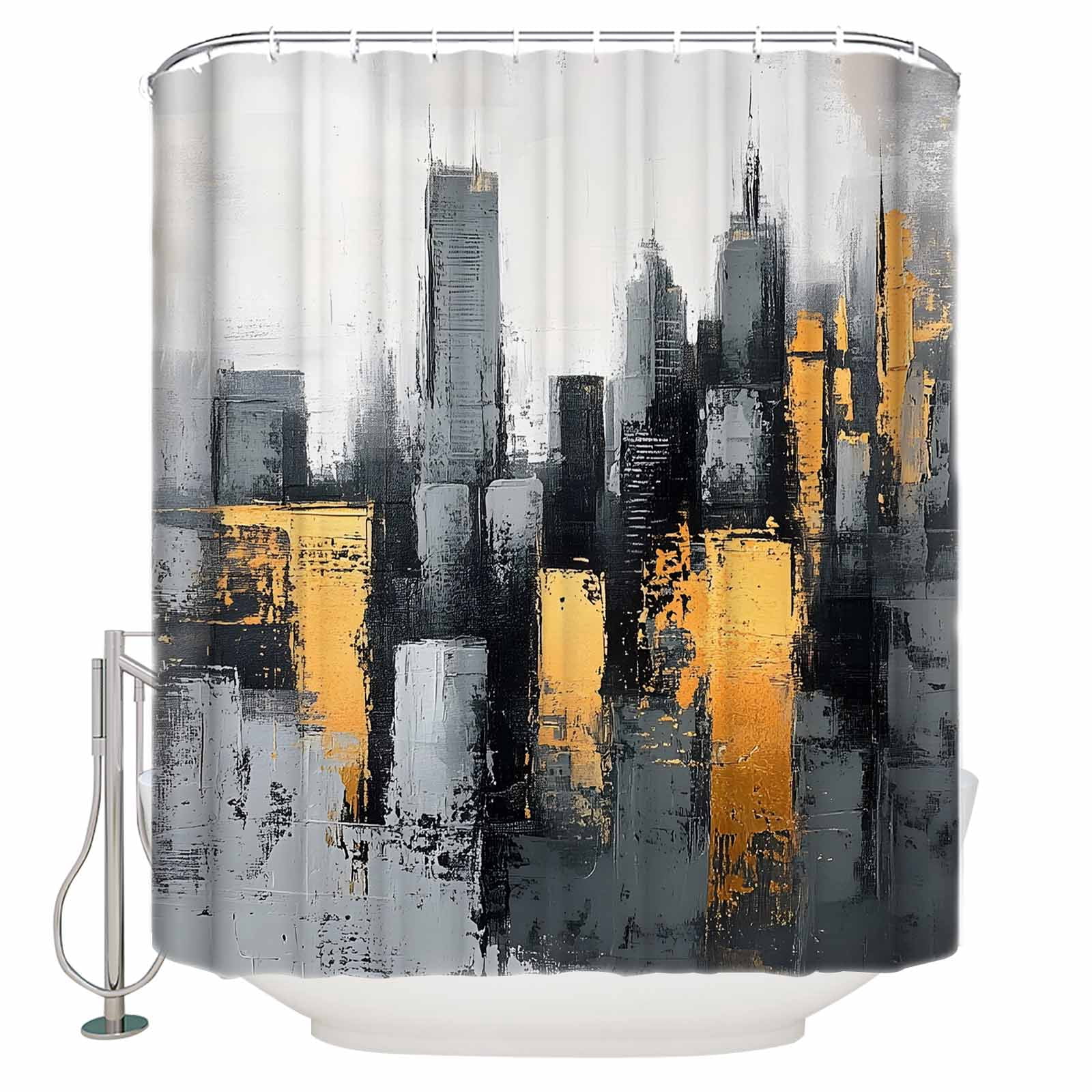 City Building Bathroom Shower Curtains with 12 Hooks Polyester ...