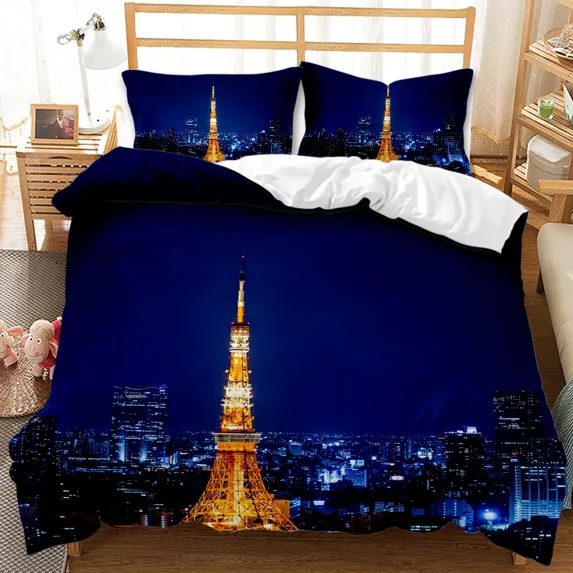 City Building Duvet Cover Set Famous Building Theme Comforter Cover ...