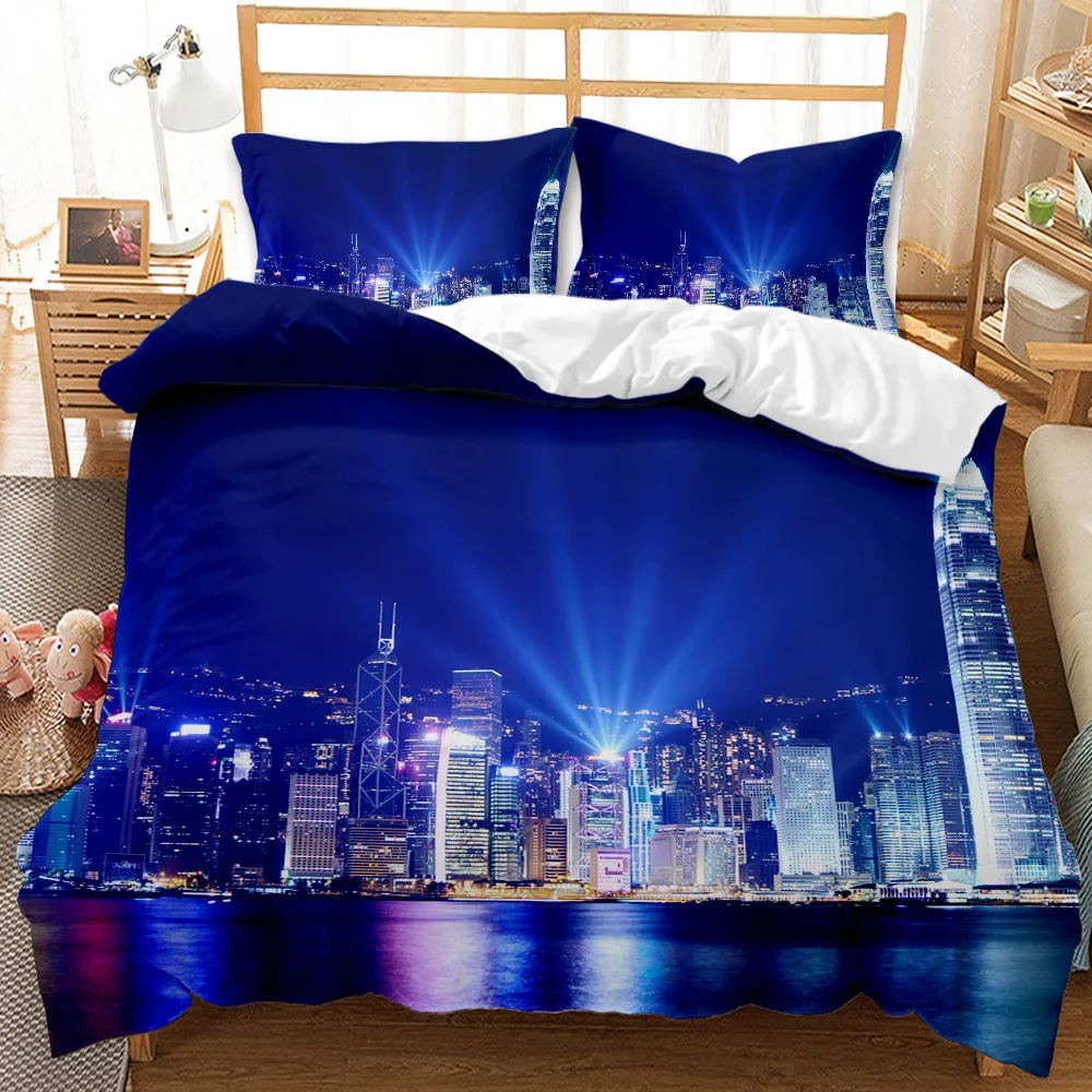 City Building Duvet Cover Set Famous Building Theme Comforter Cover ...