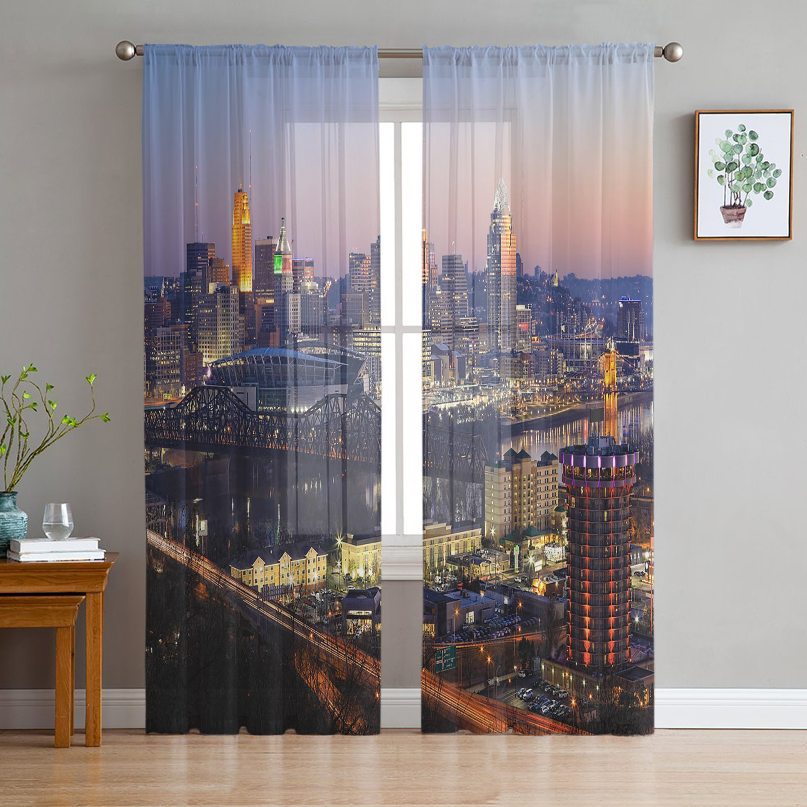 City Building Sea Landscape Tulle Sheer Window Curtains for Living Room ...