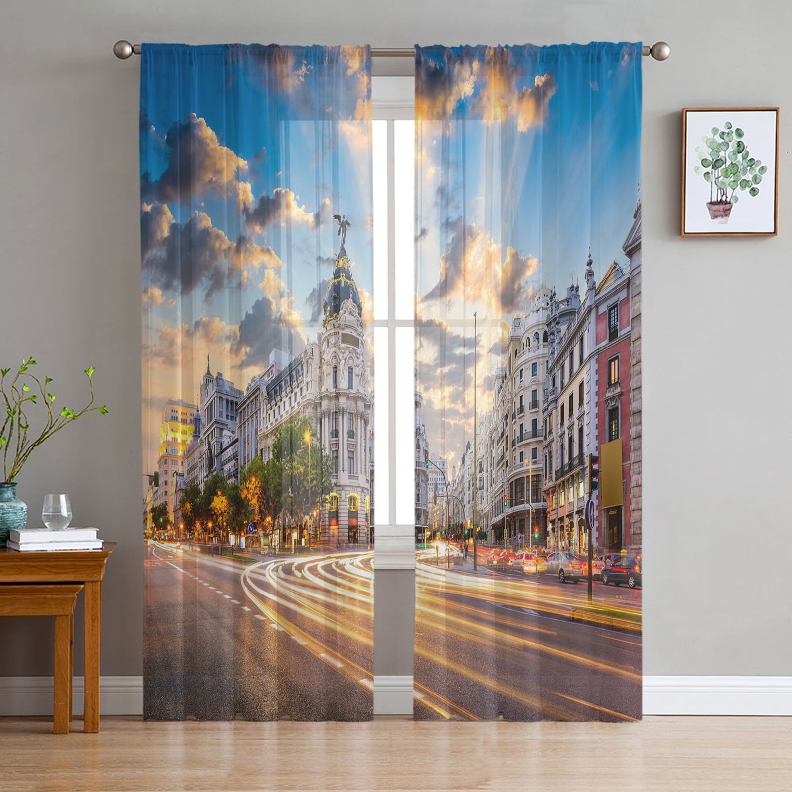 City Building Sea Landscape Tulle Sheer Window Curtains for Living Room ...