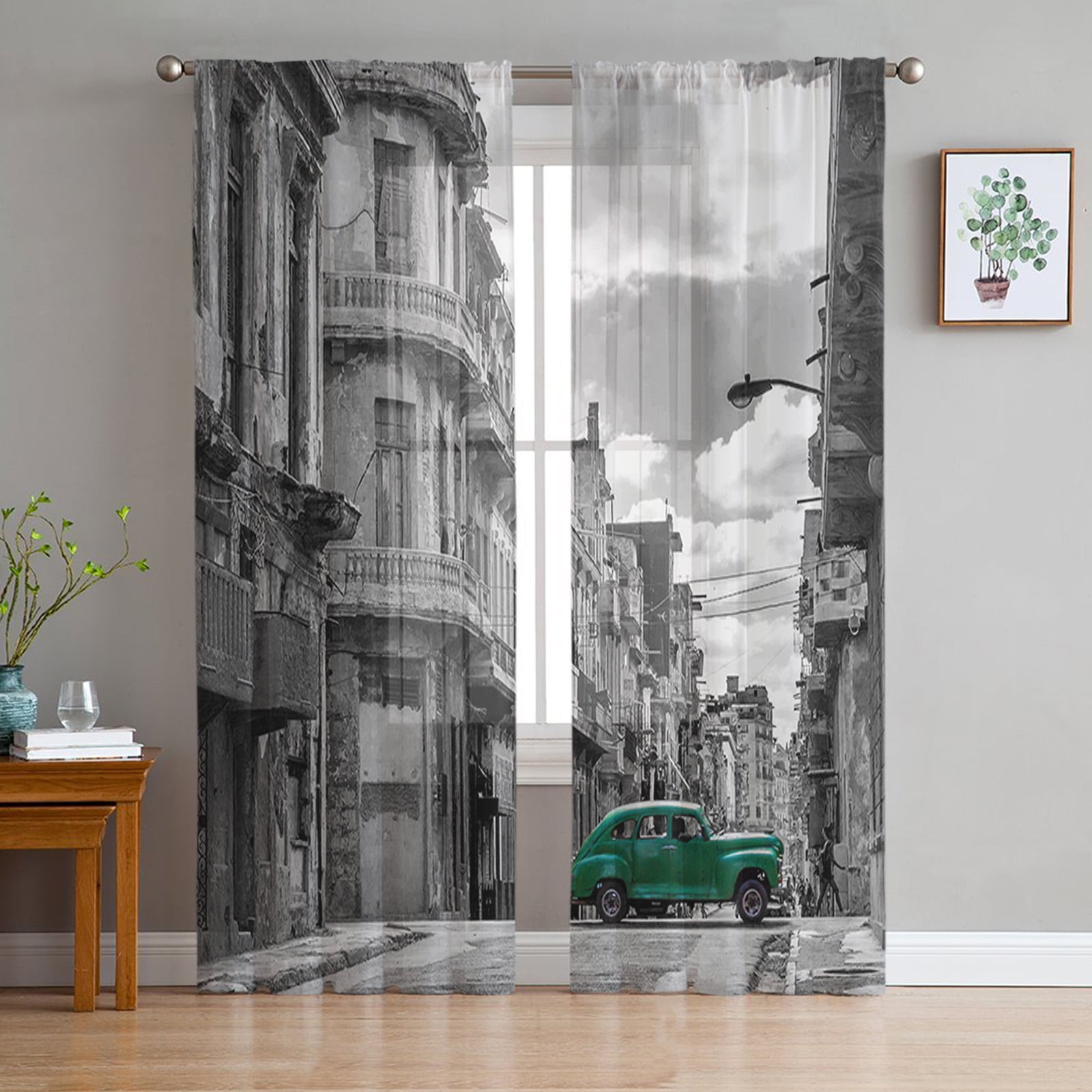 City Building Sea Landscape Tulle Sheer Window Curtains for Living Room ...