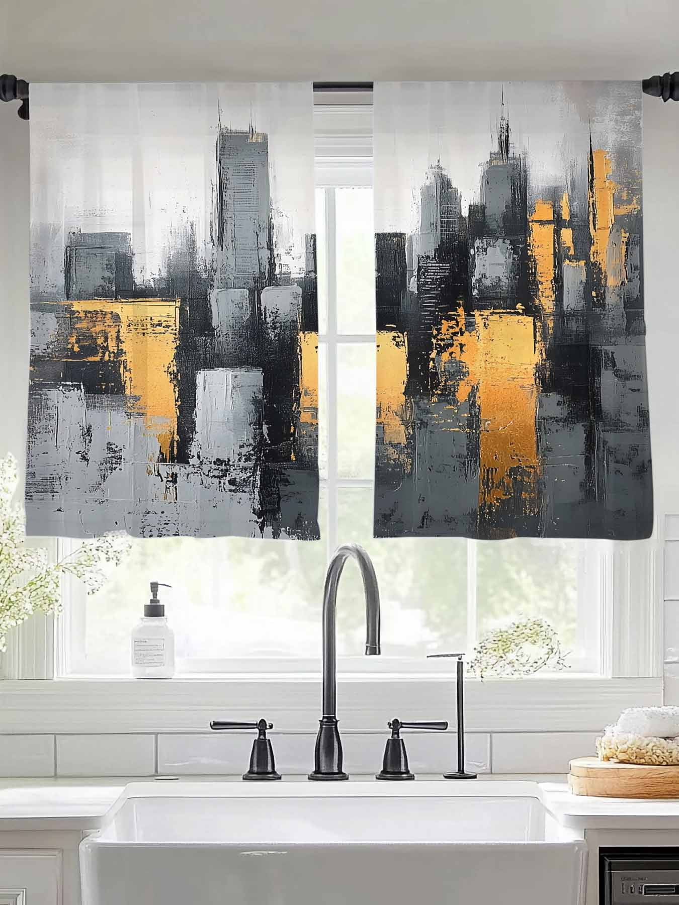 City Building Sheer Curtains for Living Room Bedroom Modern Chic ...