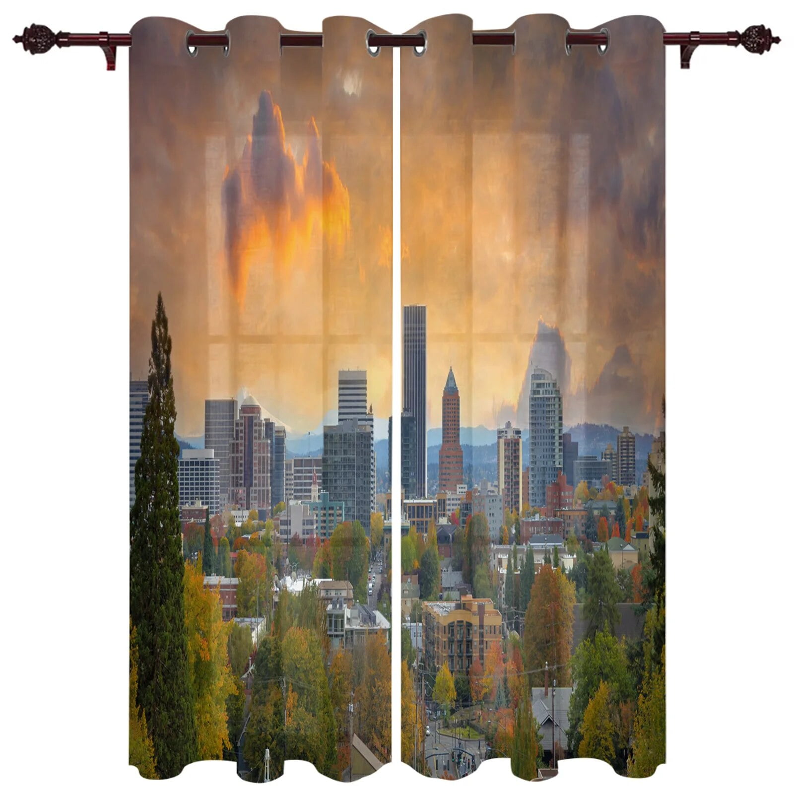 City Building Sky Cloud Large Curtains For Living Dining Modern Simple ...