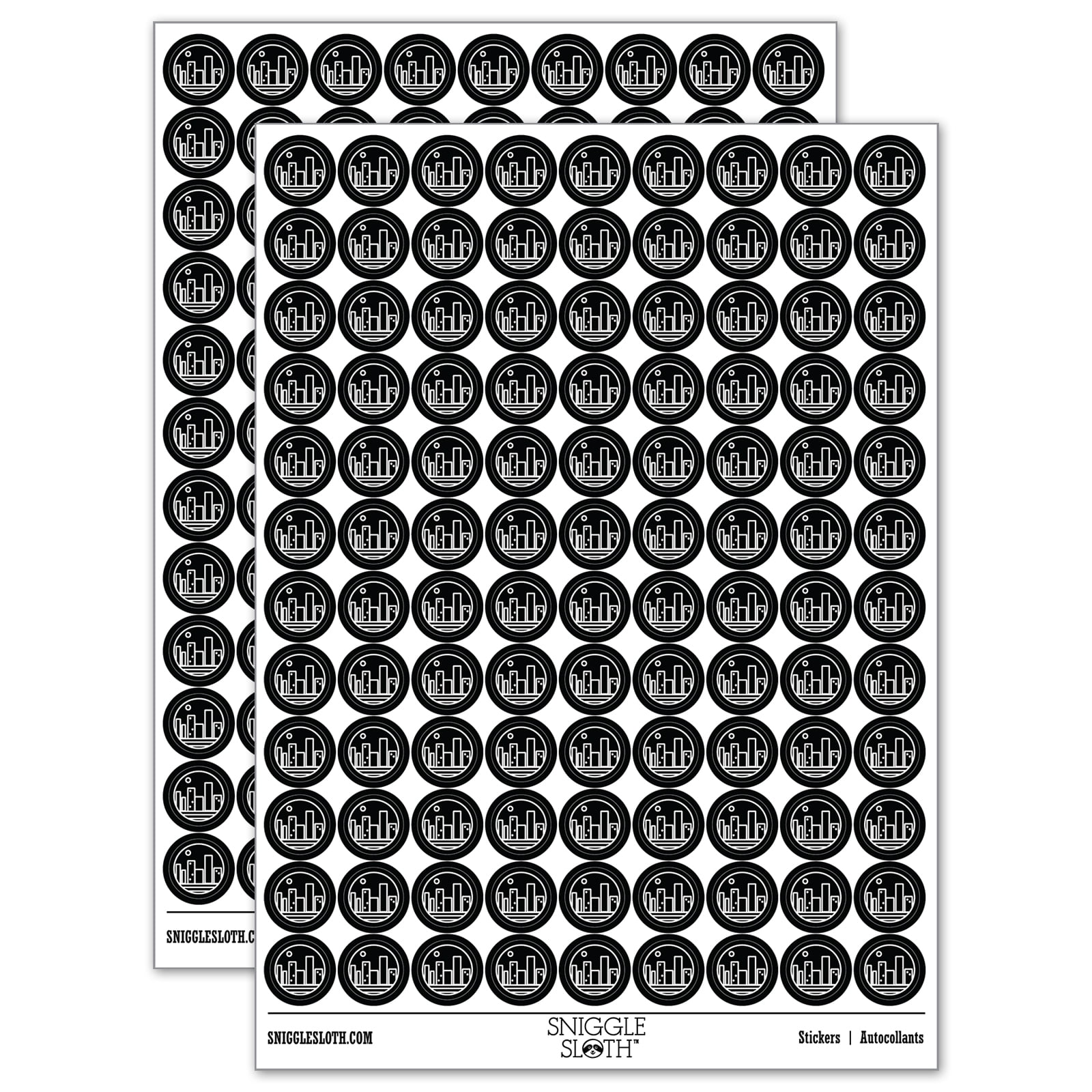 City Buildings Downtown Skyscrapers 200+ Round Stickers - Black - Matte ...