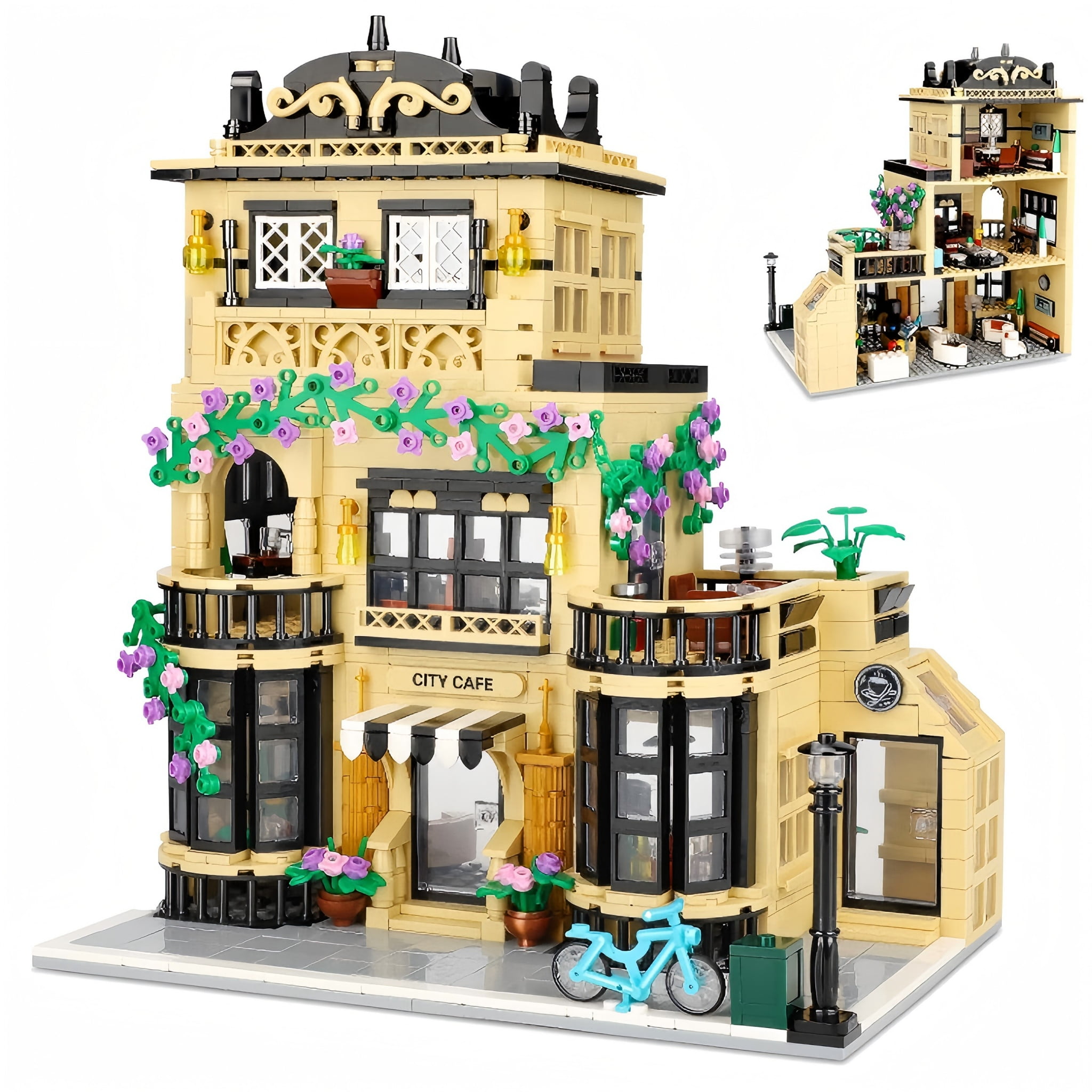 City Cafe Building Block Set, Three Story City Cafe Construction Model ...