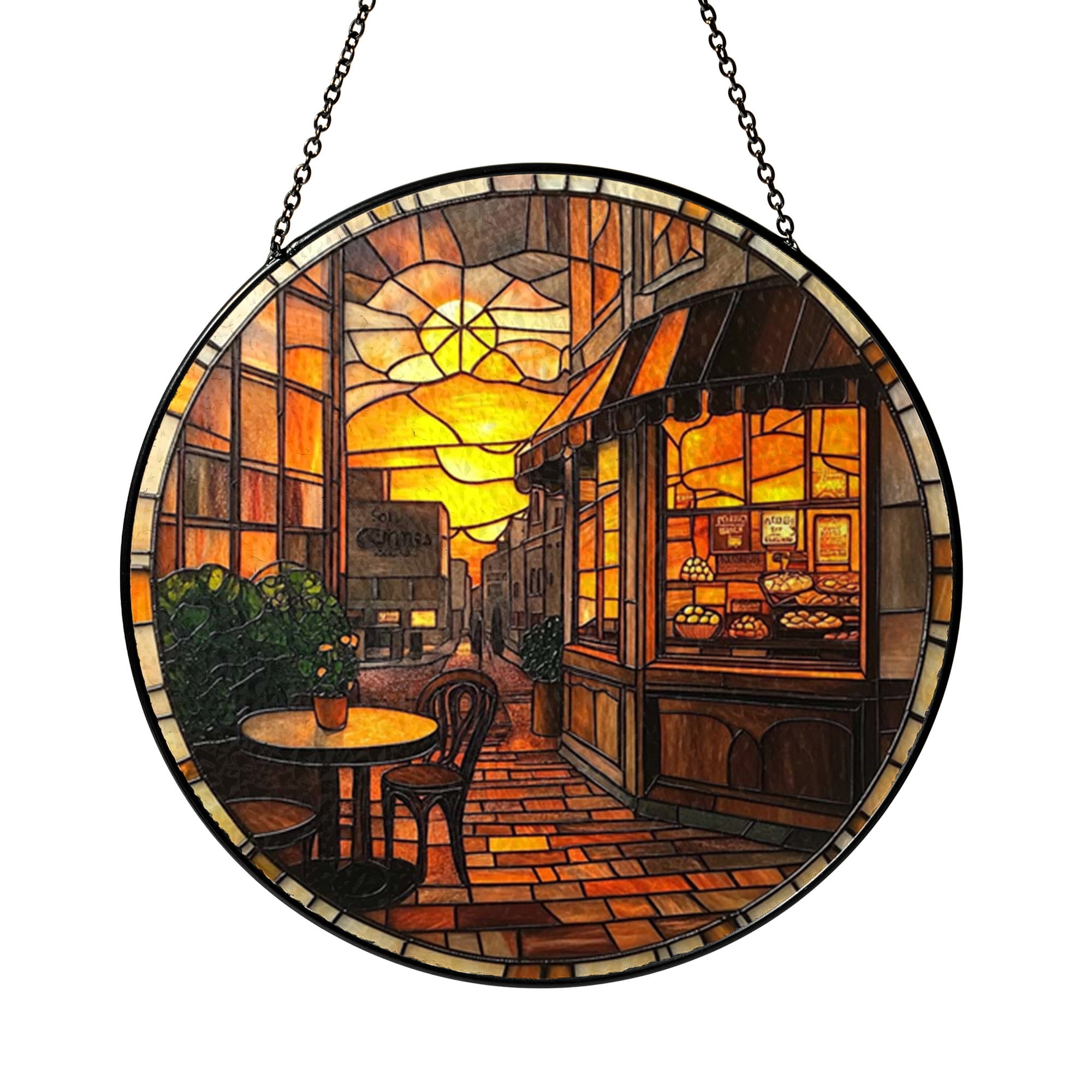 City Cafe Stained Glass Suncatcher Window Hanging, Illuminated ...