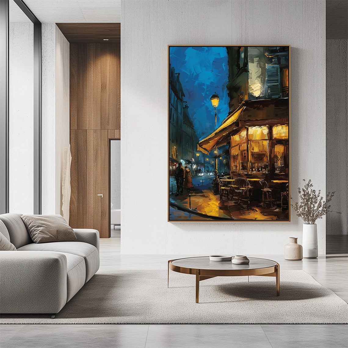 City Cafe at Night Poster: Winter Street Scene Poster Decor For Living ...
