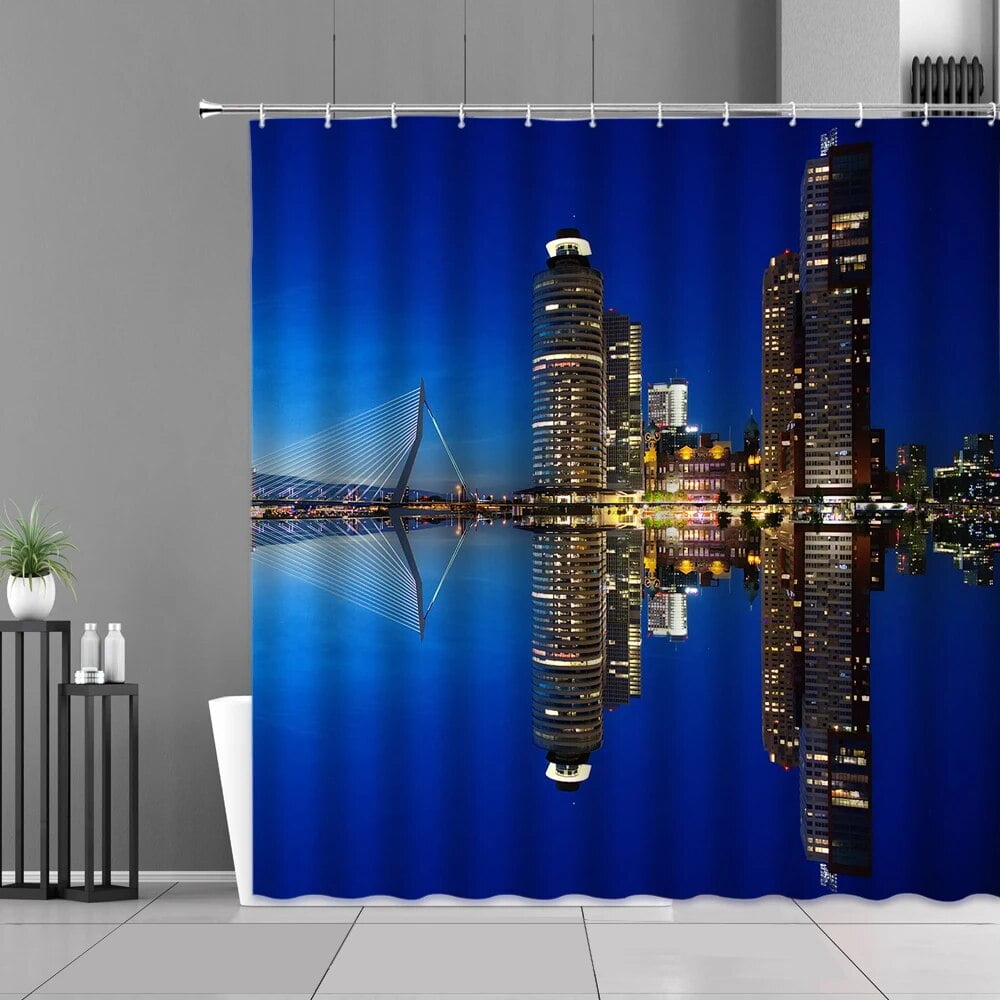 City Chic Design Scenery Bathroom Shower Curtain Modern Black White Art ...